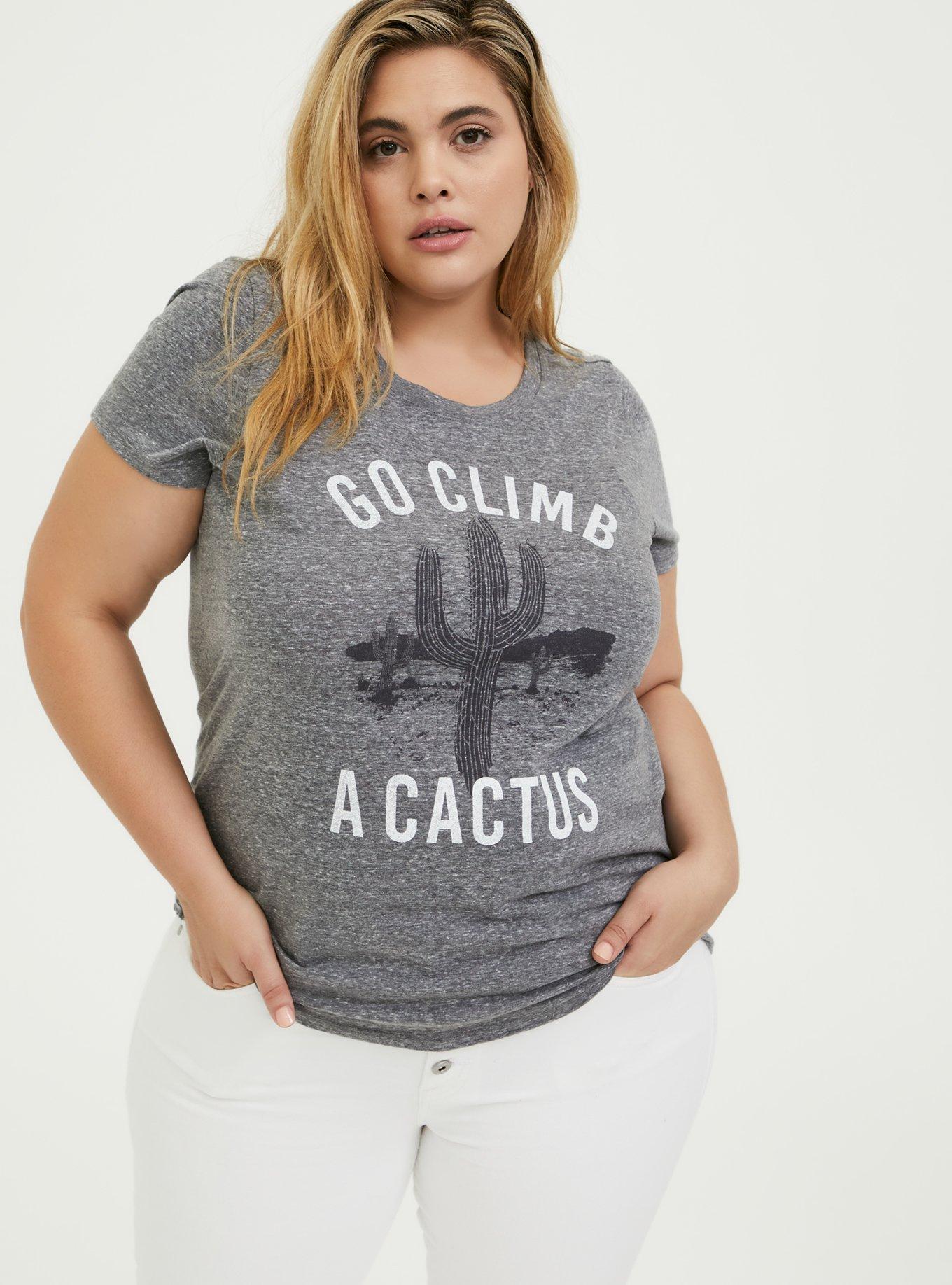 Plus Size - Climb A Cactus Heather Grey Triblend Crew Tee - Torrid