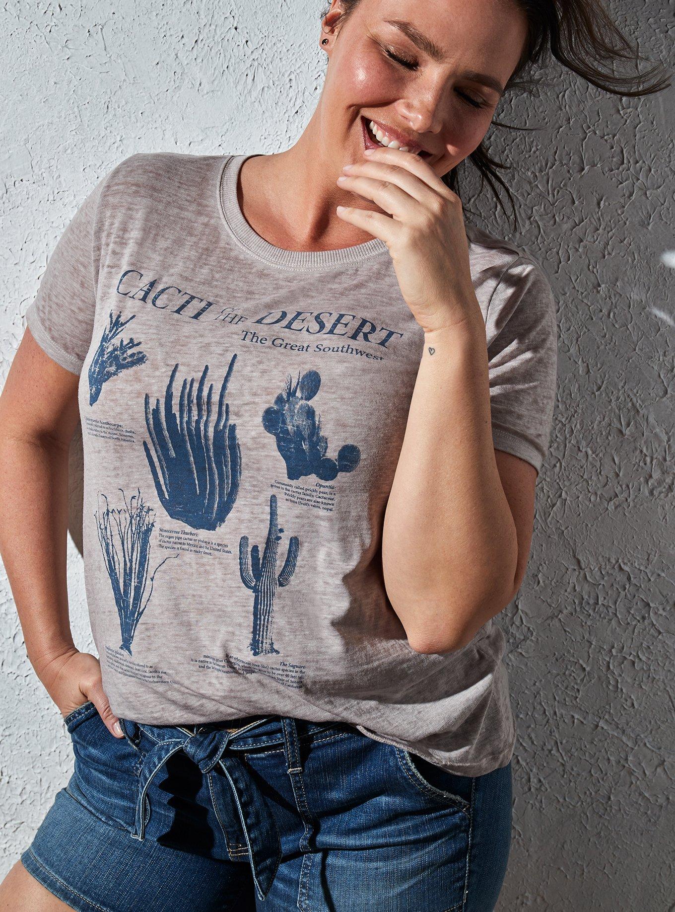 Plus Size - Cacti Of The Desert Taupe Burnout Crew Tee - Torrid