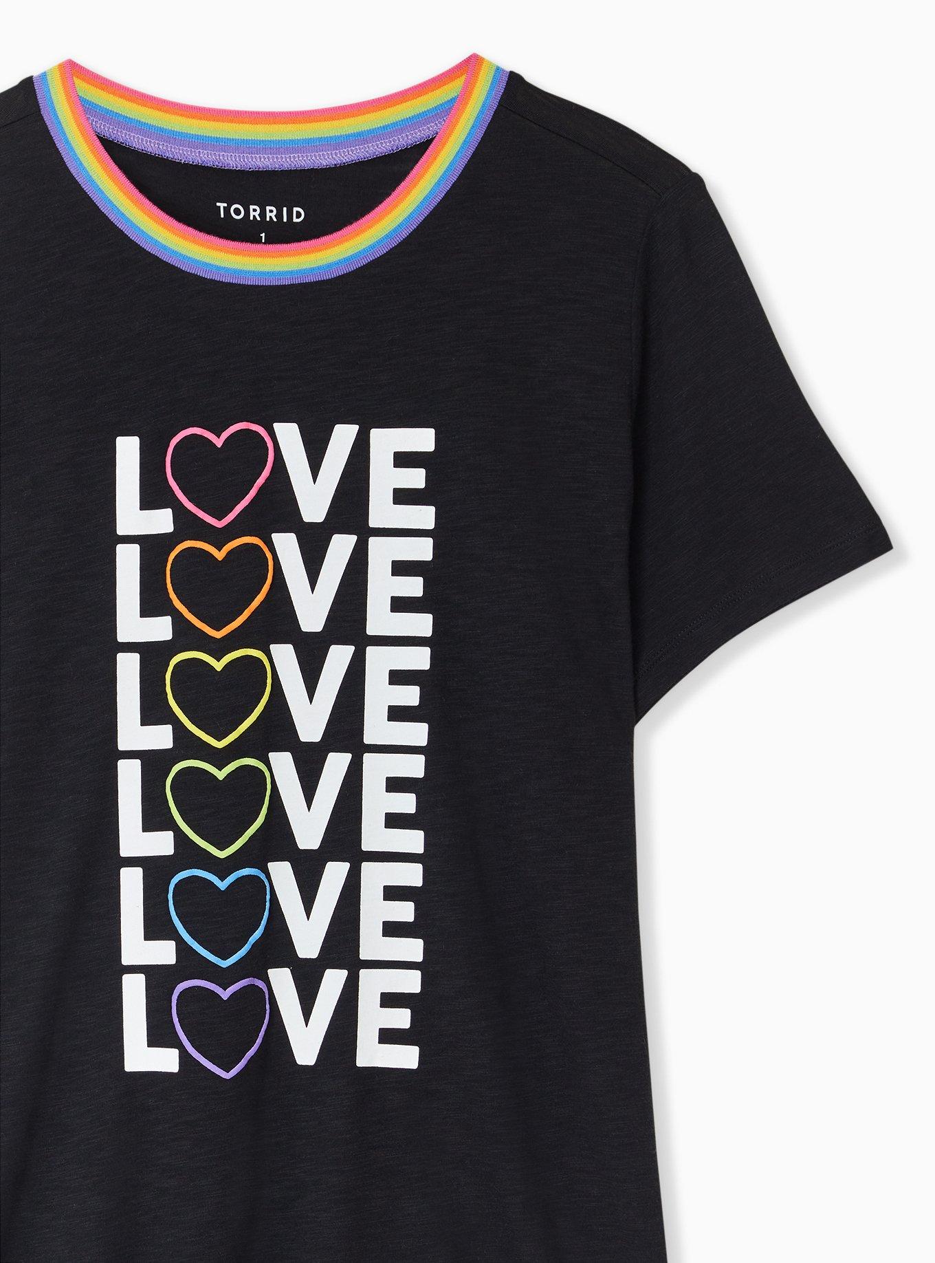 Plus Size - Celebrate Love Rainbow Heart Black Slub Ringer Tee - Torrid
