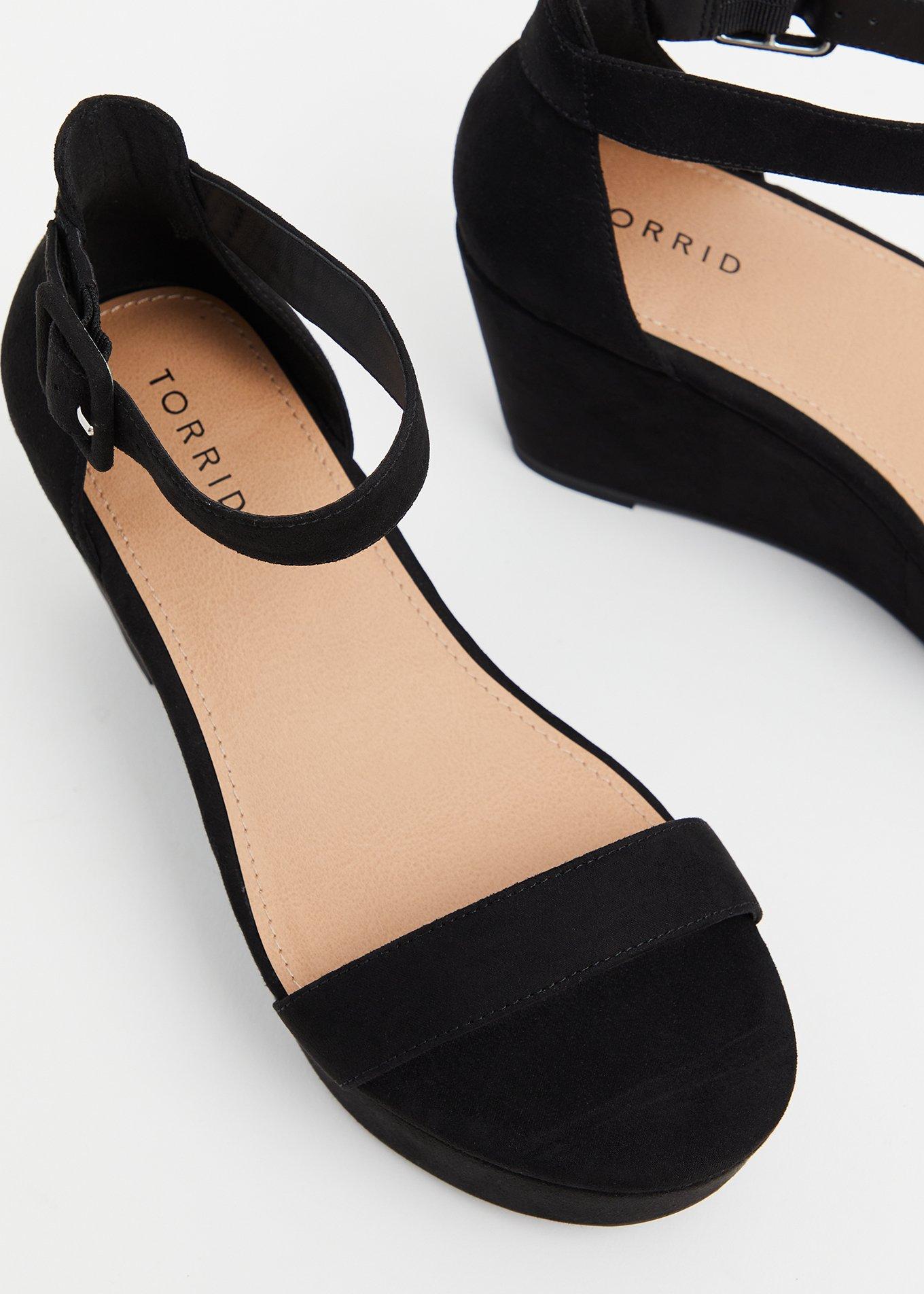 Plus Size - Black Faux Suede Ankle Strap Platform Wedge (WW) - Torrid