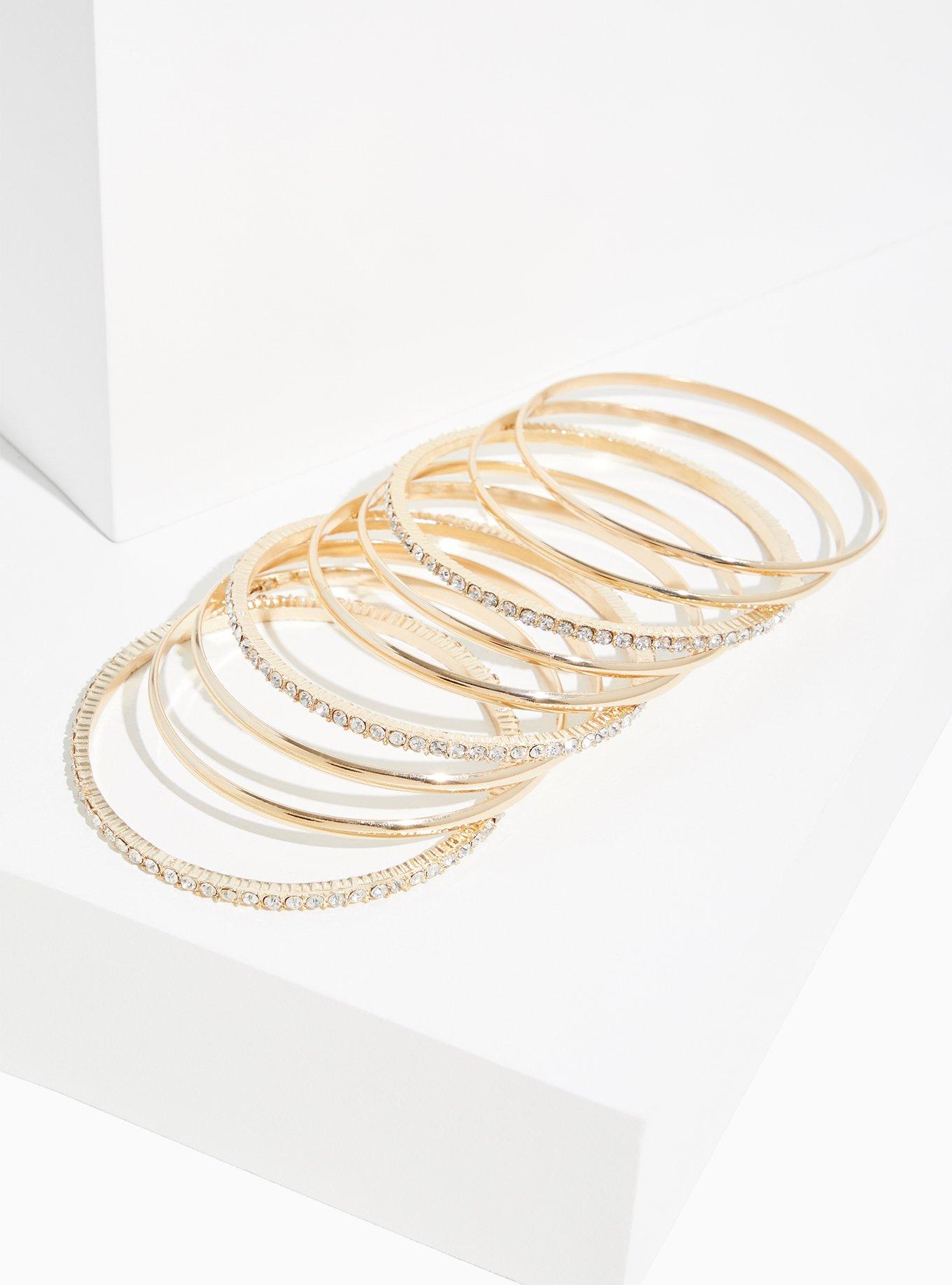 Plus Size - Gold-Tone Rhinestone Bangle Set- Set Of 9 - Torrid