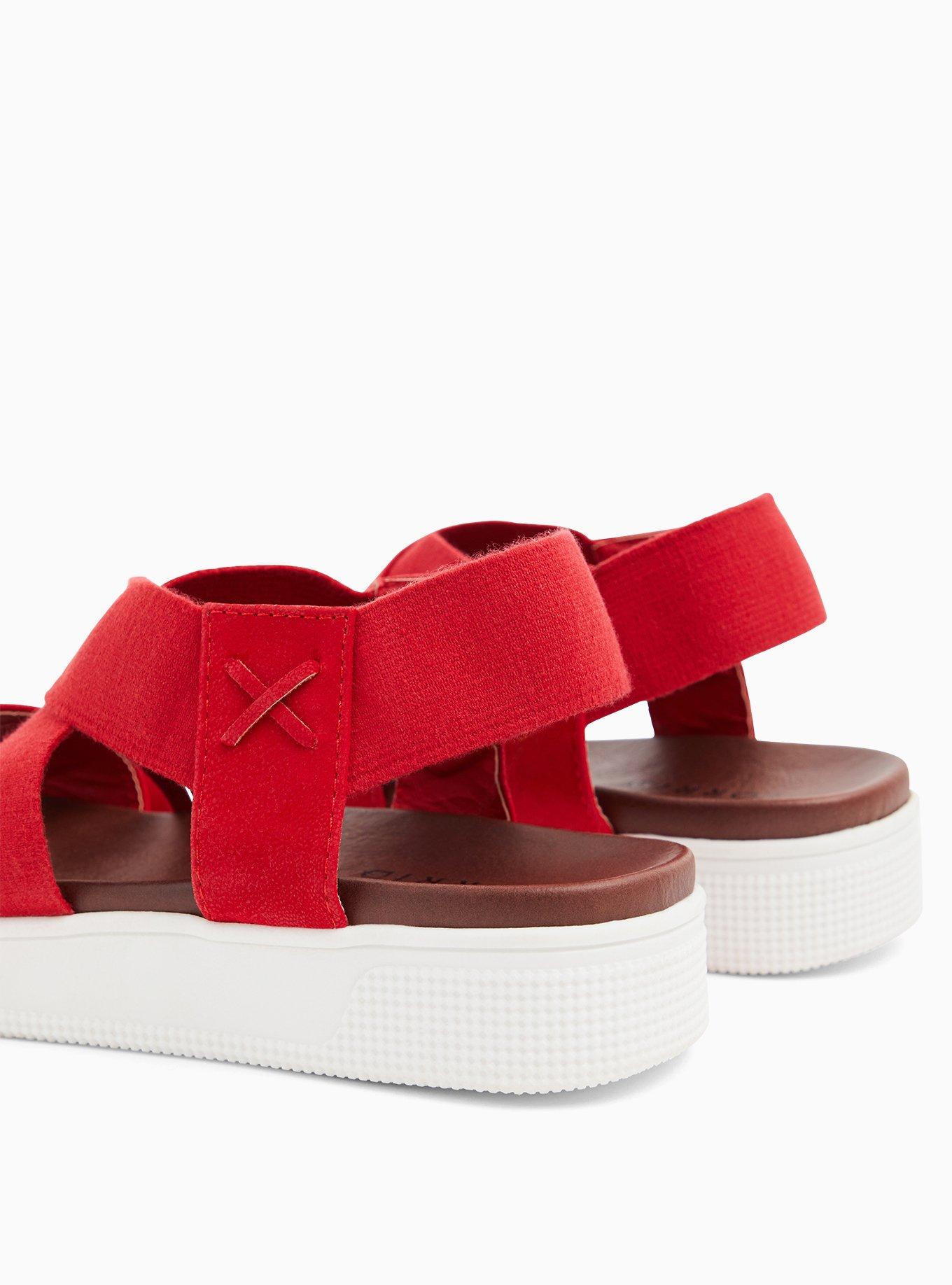 Plus Size - Red Faux Leather & Stretch Strap Sandal (WW) - Torrid