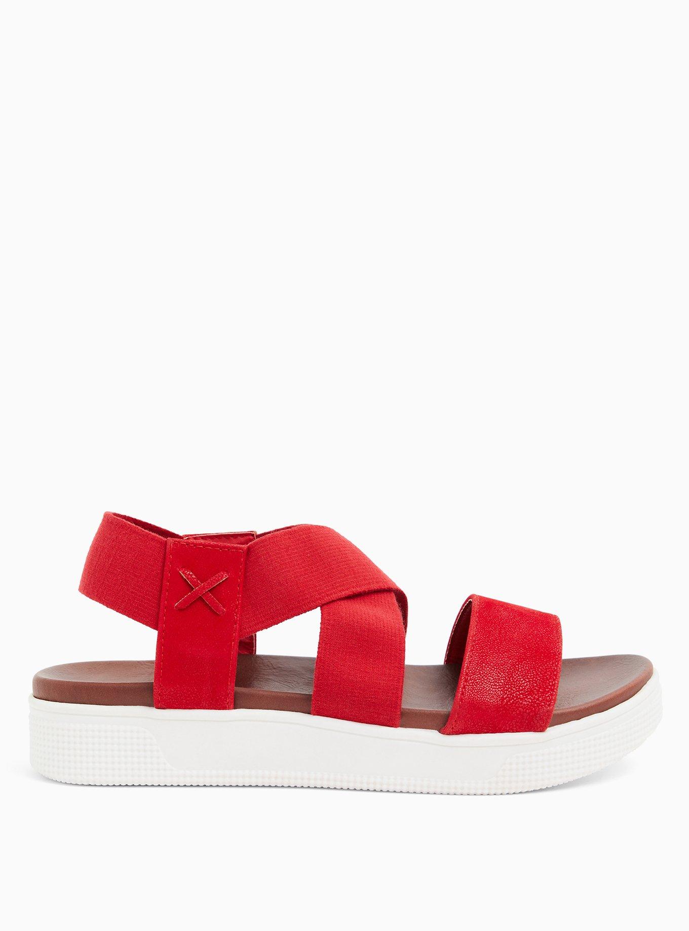 Plus Size - Red Faux Leather & Stretch Strap Sandal (WW) - Torrid
