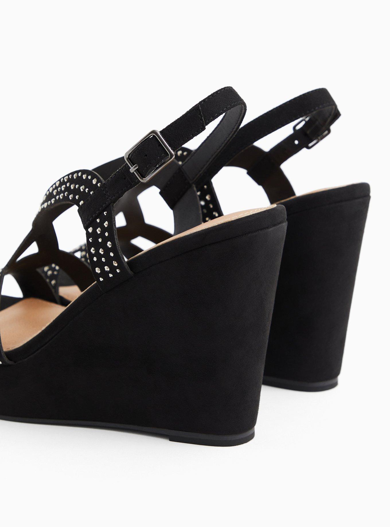Plus Size - Black Faux Suede Jeweled Platform Wedge (WW) - Torrid