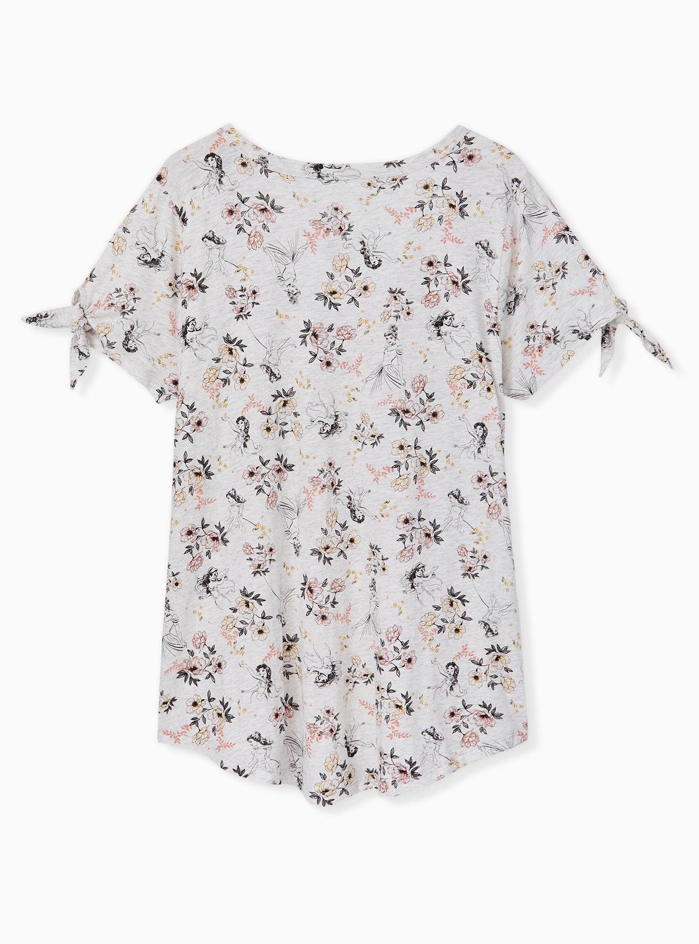 Plus Size - Disney Princess & Floral Tie Sleeve Grey Top - Torrid