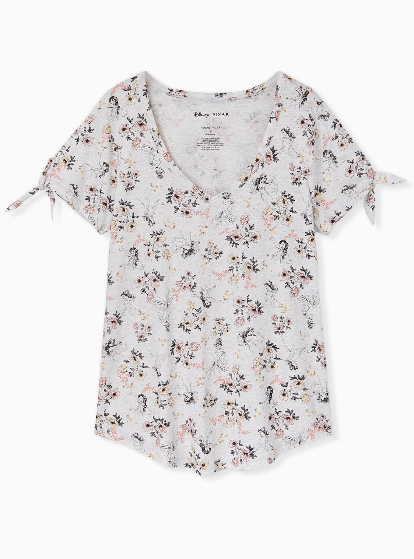Plus Size - Disney Princess & Floral Tie Sleeve Grey Top - Torrid