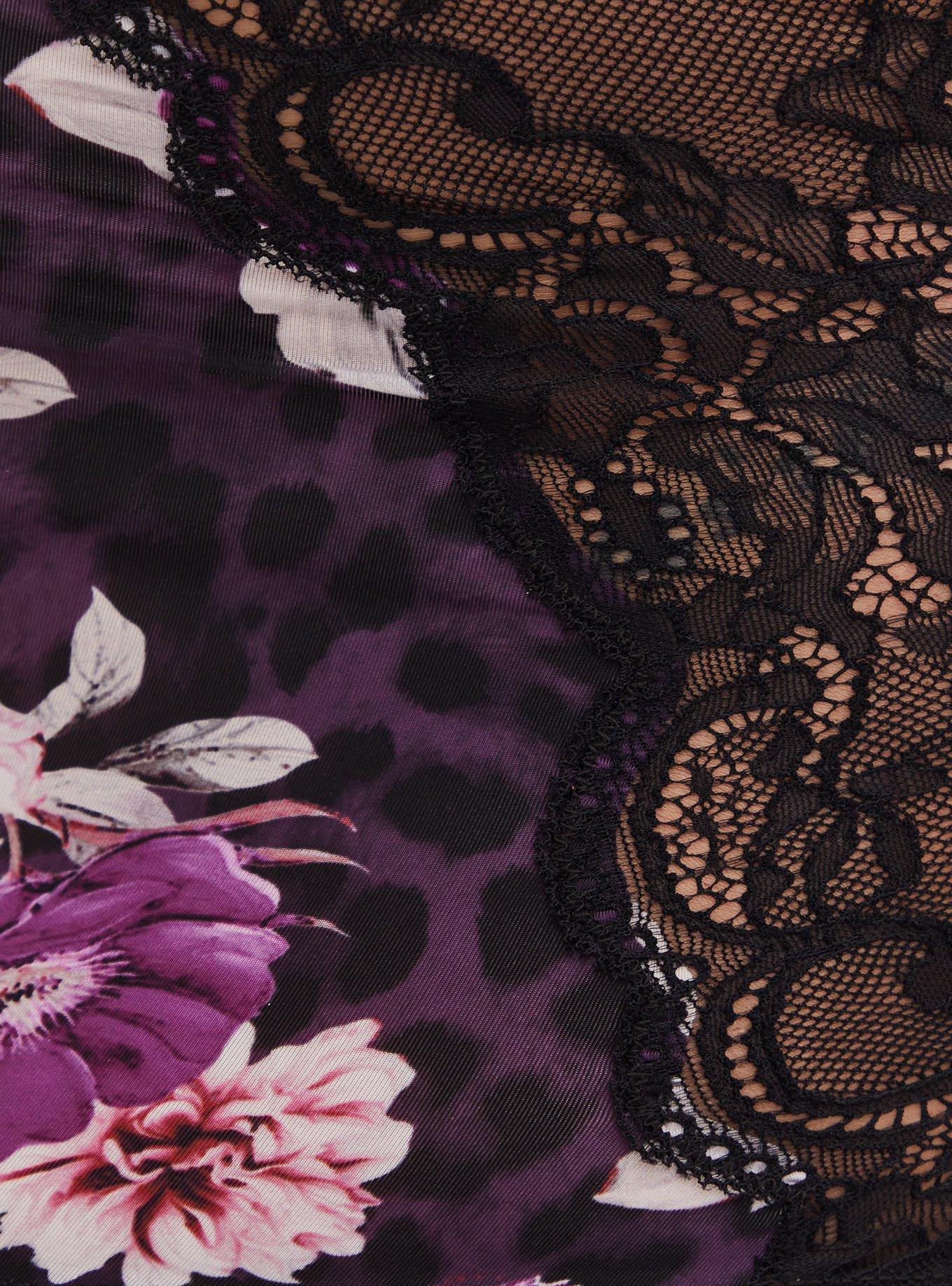 Plus Size - Purple Leopard Floral Microfiber & Black Lace Back Brief ...