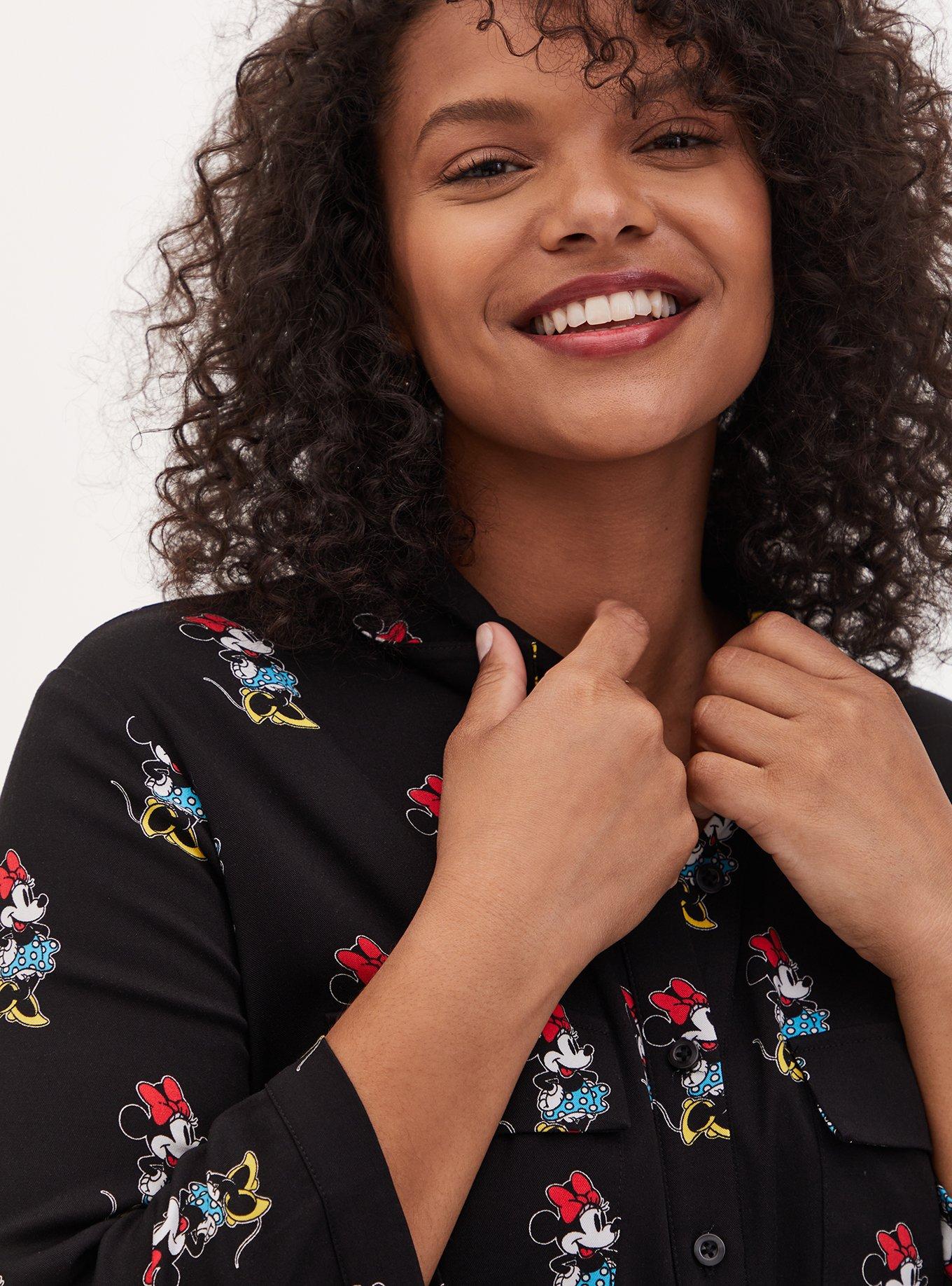 Plus Size - Disney Minnie Mouse Black Challis Self Tie Shirt Dress - Torrid