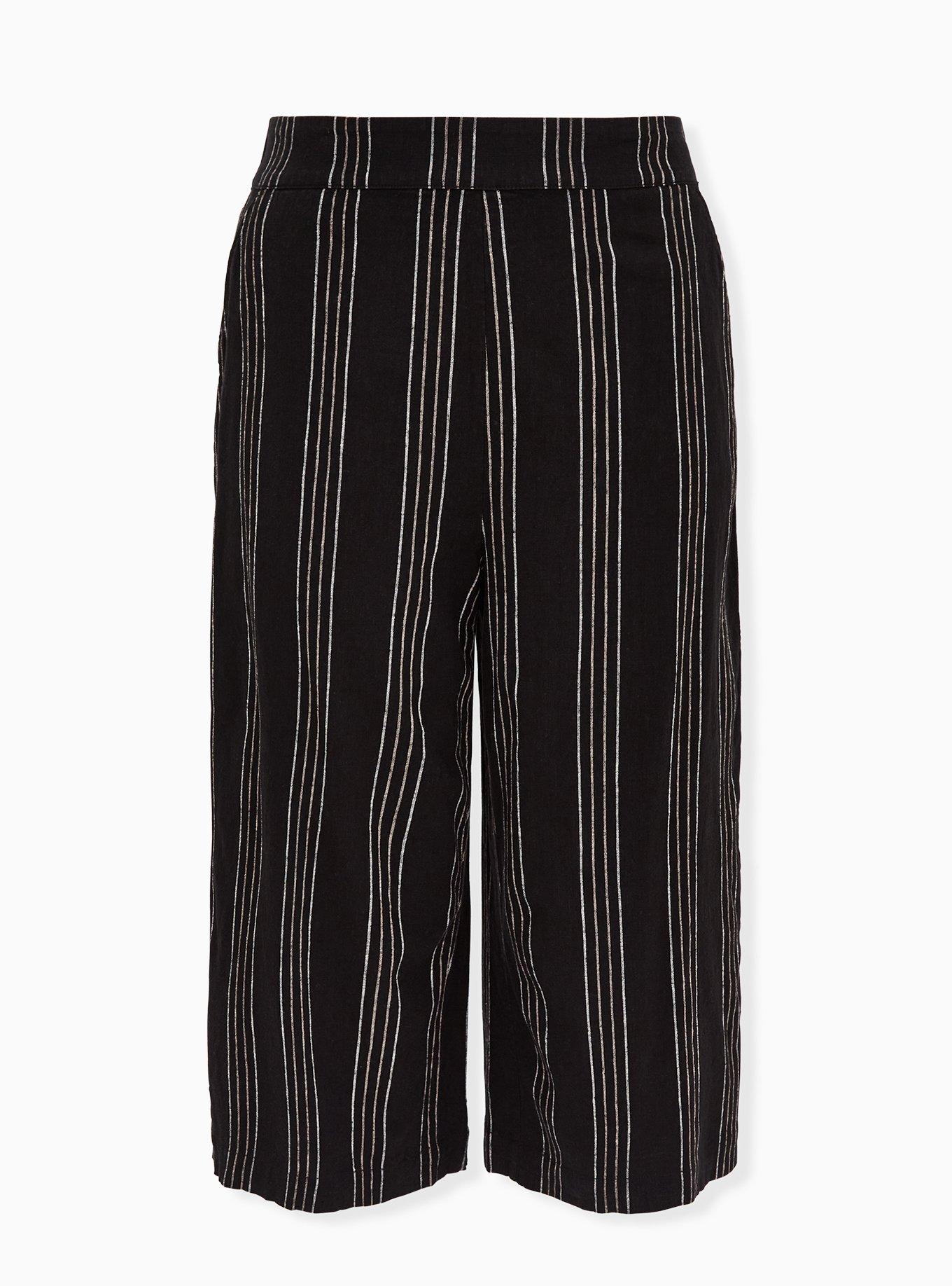 Plus Size - Black Pinstripe Linen Culotte Pant - Torrid