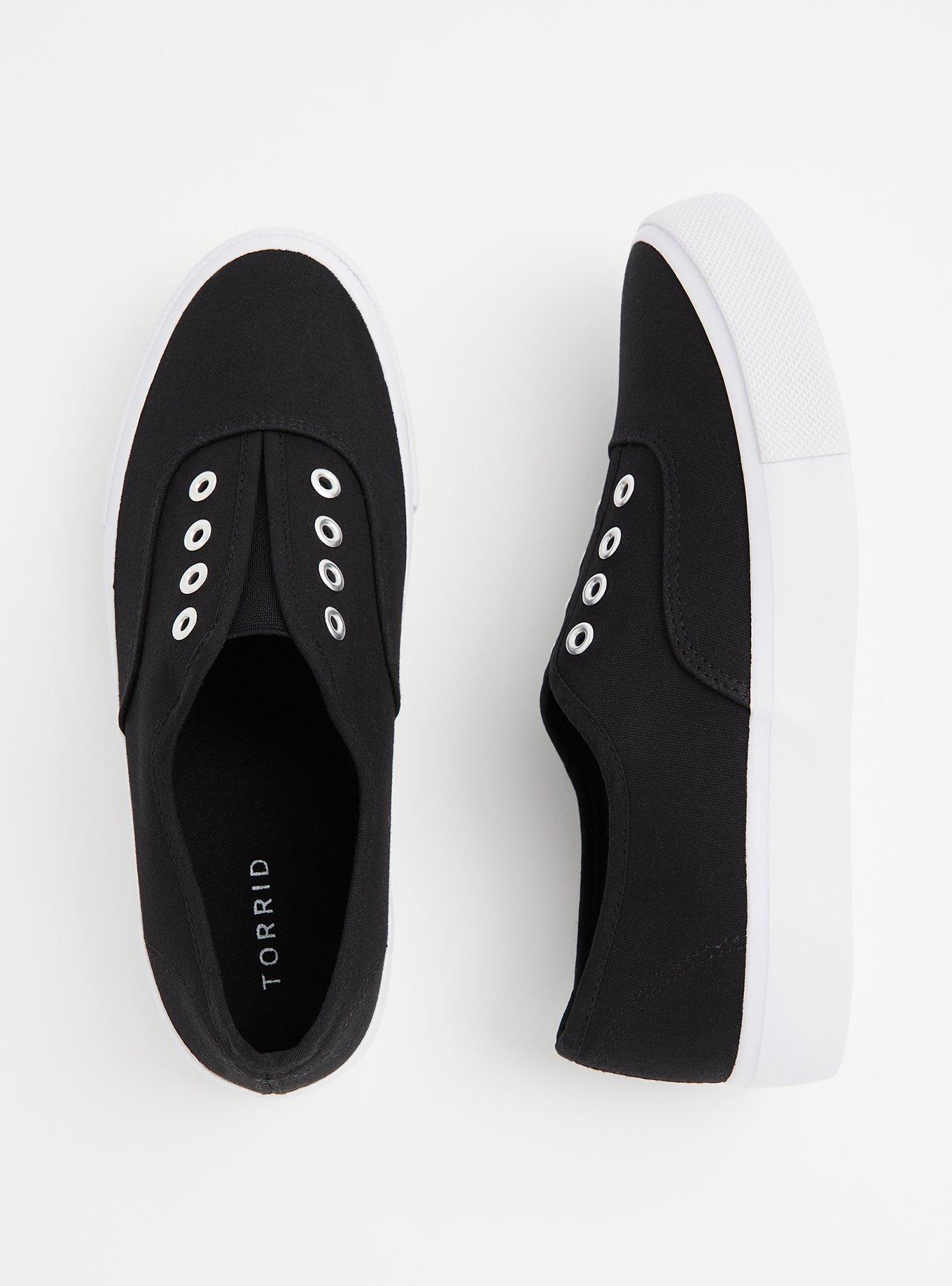 Plus Size - Black Canvas No Laces Slip-On Sneaker (WW) - Torrid