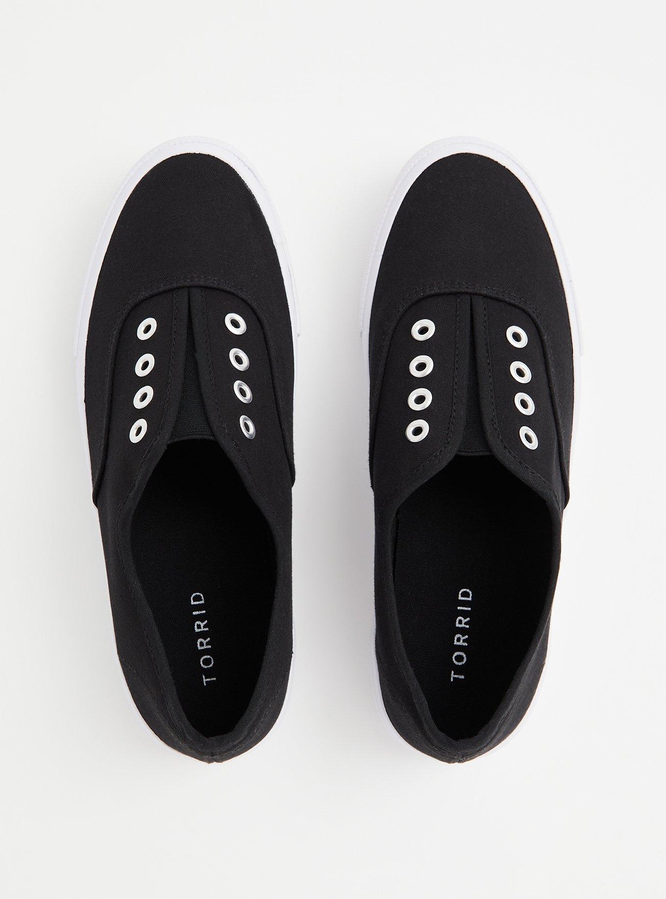 Plus Size - Black Canvas No Laces Slip-On Sneaker (WW) - Torrid
