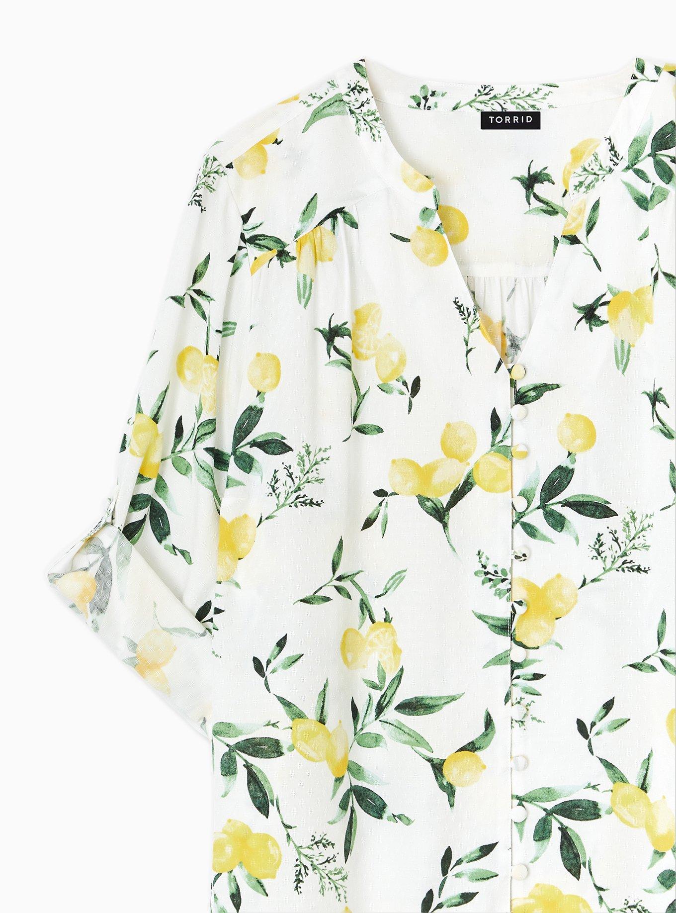 Plus Size - Harper - White Lemon Print Button Front Blouse - Torrid