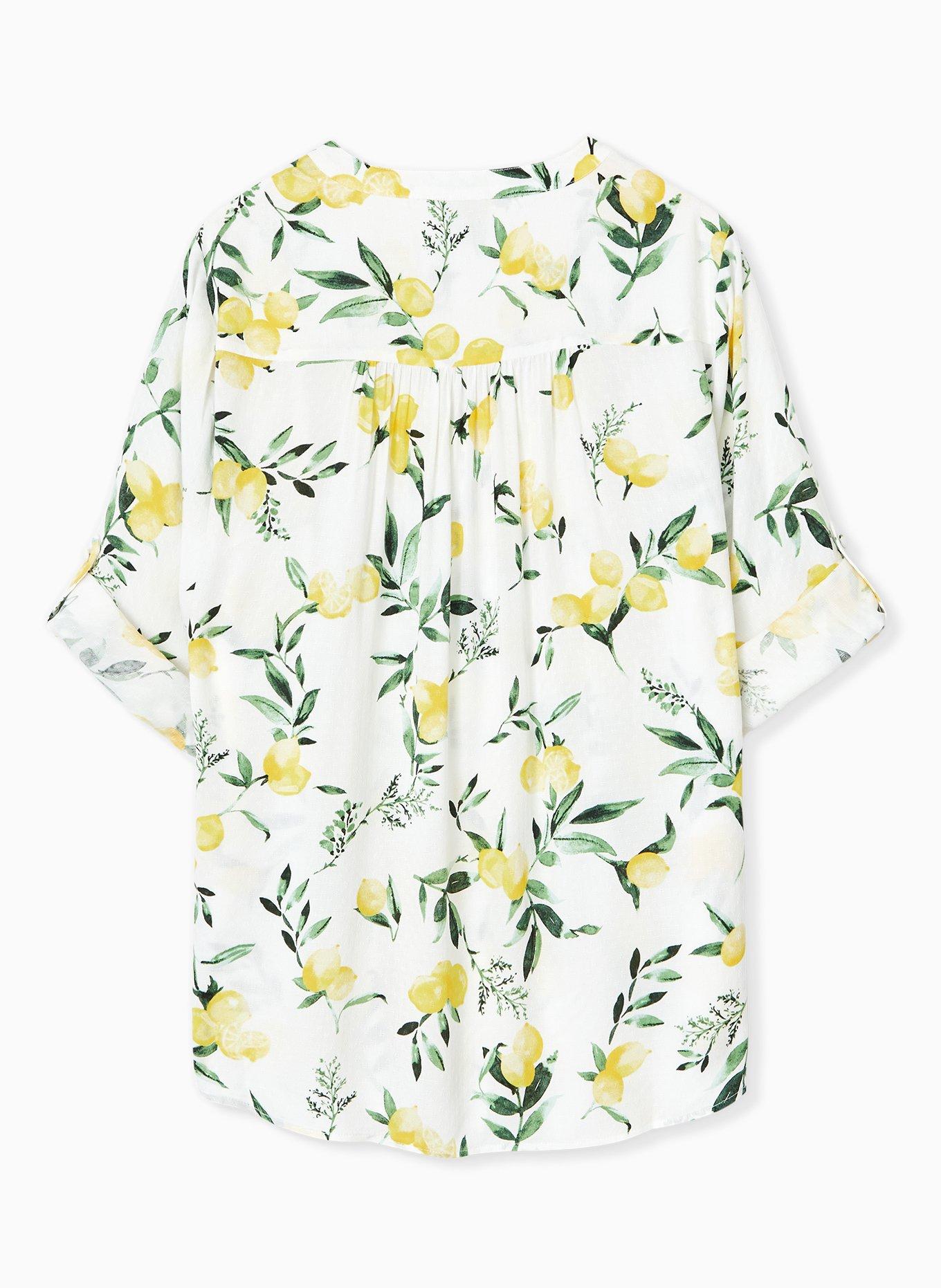 Plus Size - Harper - White Lemon Print Button Front Blouse - Torrid
