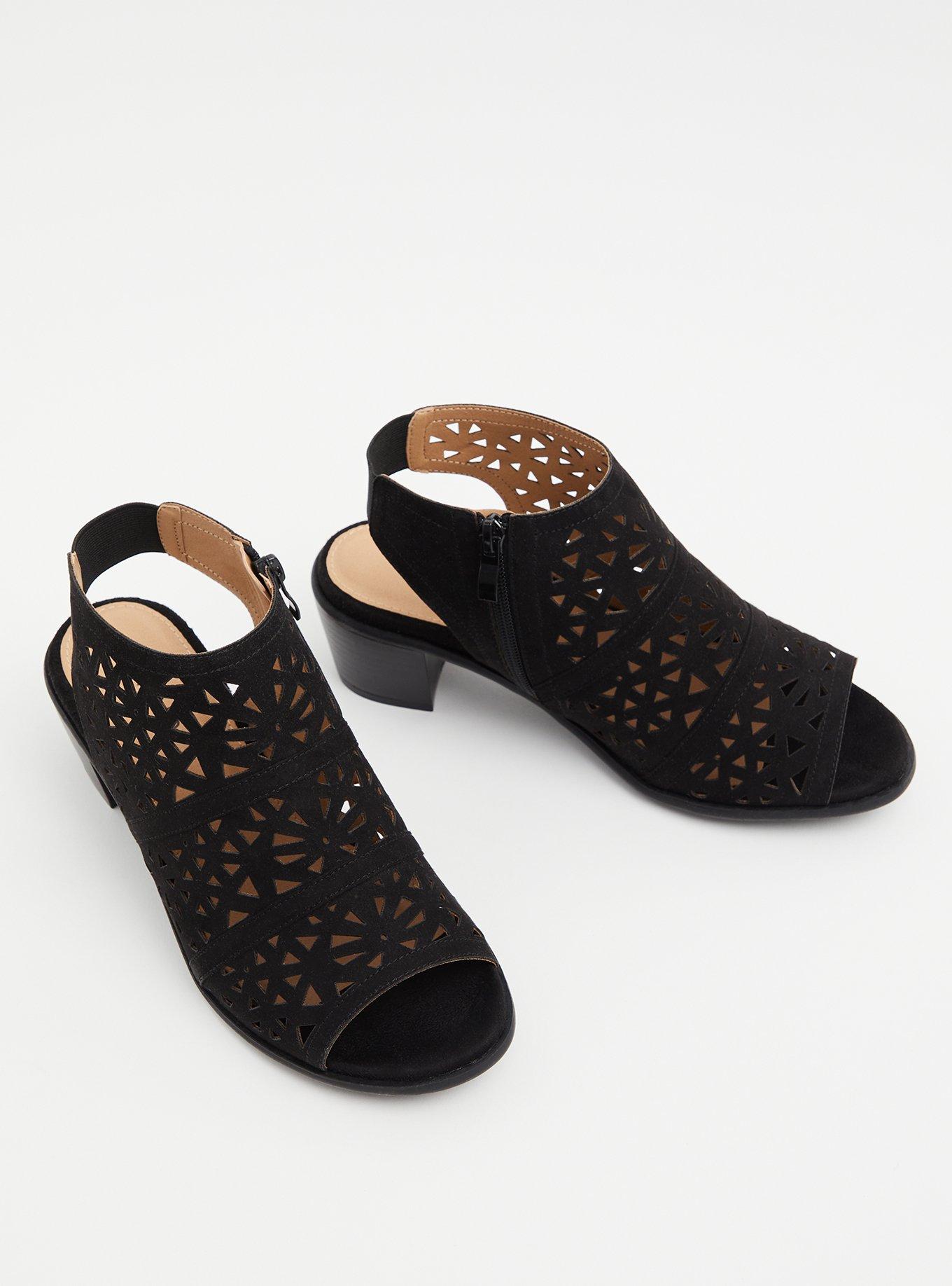 Plus Size - Black Faux Suede Laser Cut Shootie (WW) - Torrid