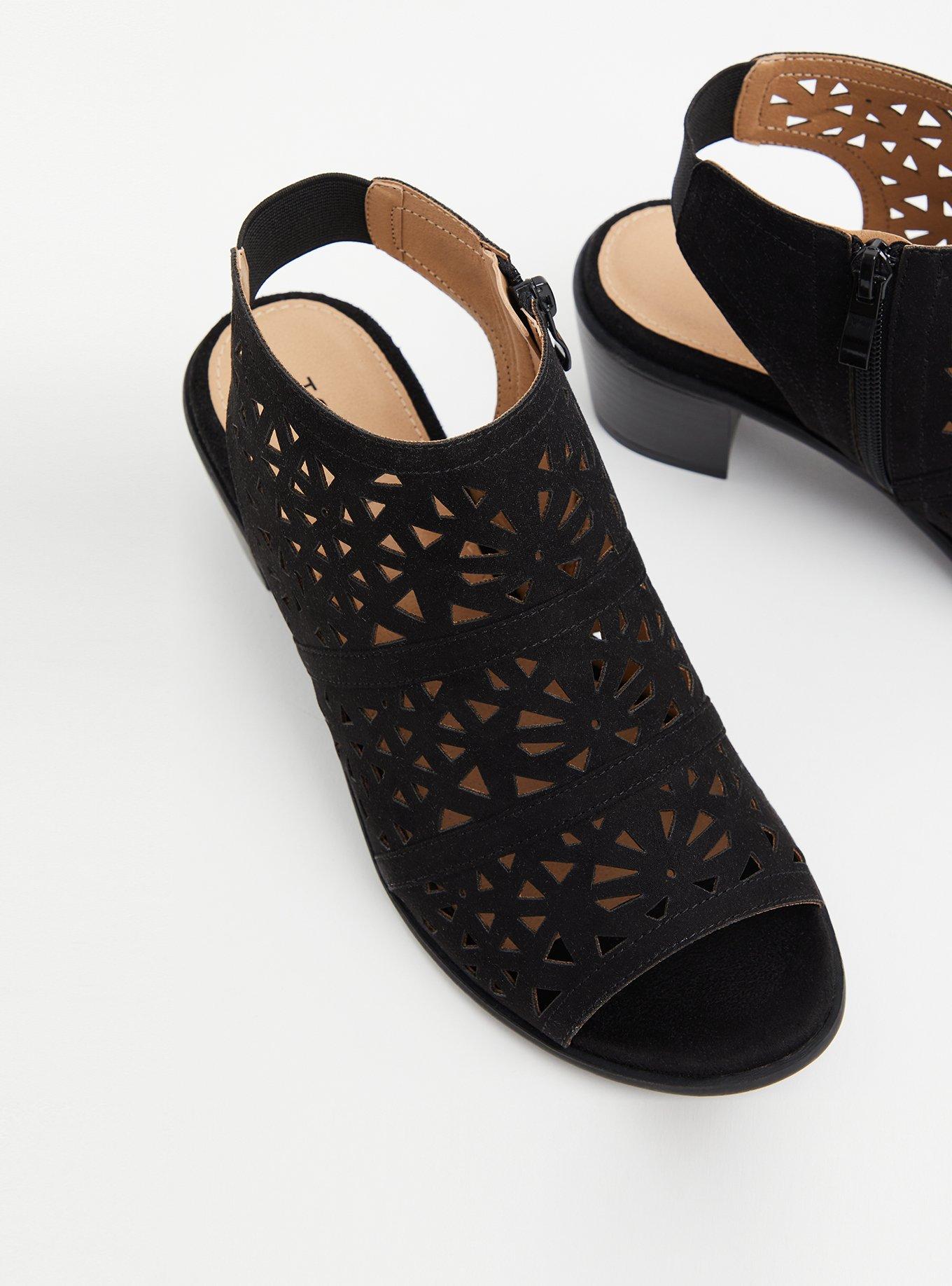 Plus Size - Black Faux Suede Laser Cut Shootie (WW) - Torrid