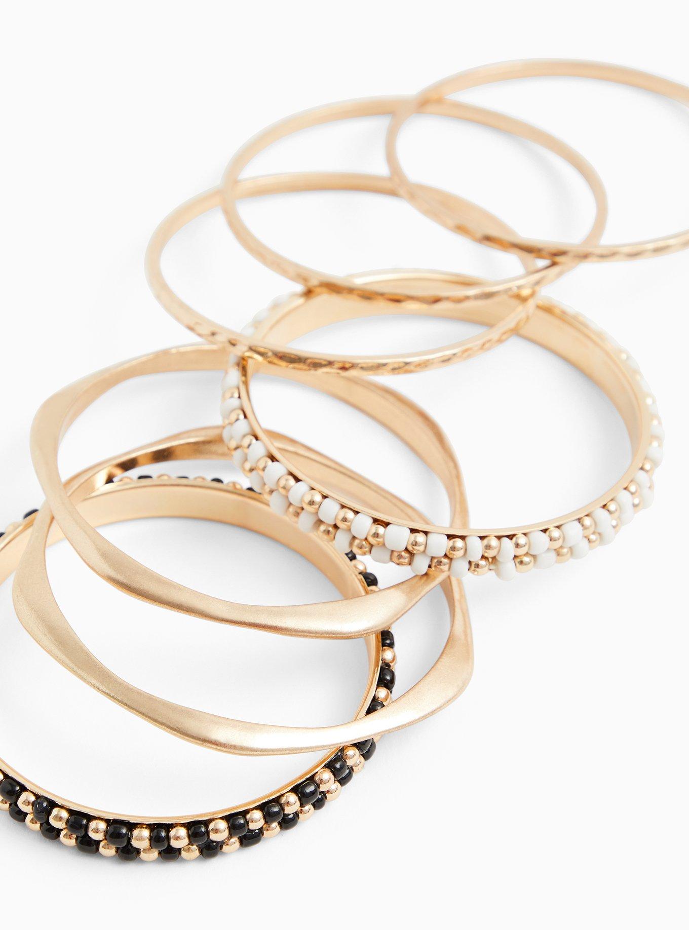 Plus Size - Gold-Tone & Black Bead Bangle Set - Set of 7 - Torrid