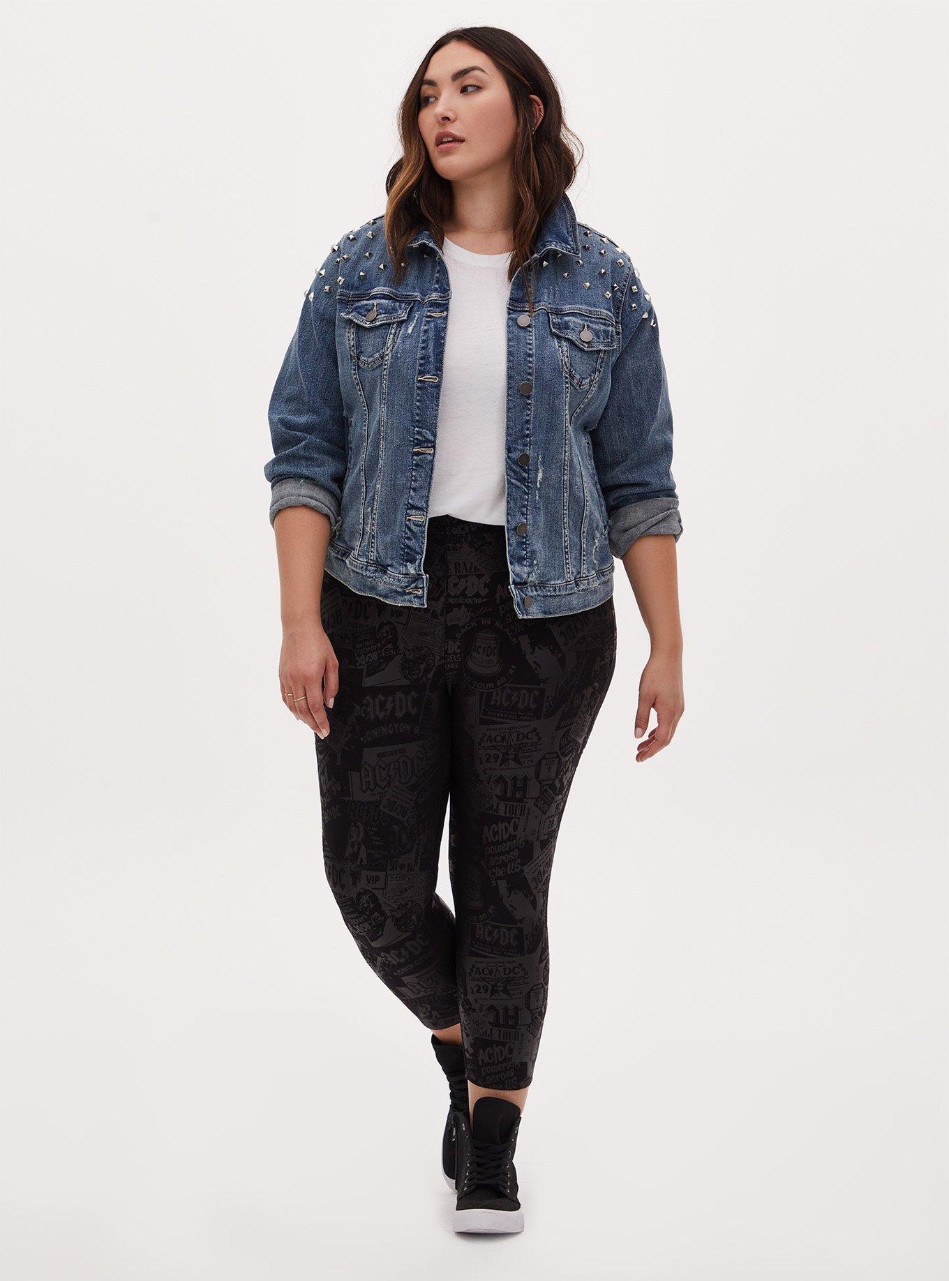 Plus Size - AC/DC Flyers Black & Dark Grey Crop Legging - Torrid