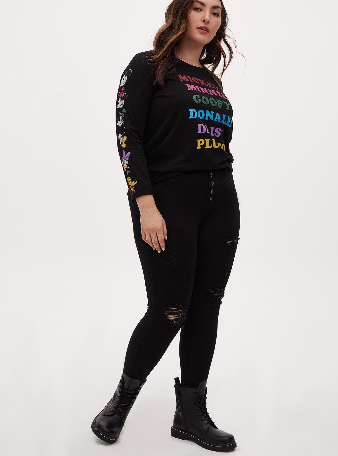 Plus Size - Disney Mickey Mouse & Friends Black Long Sleeve Crew Top ...