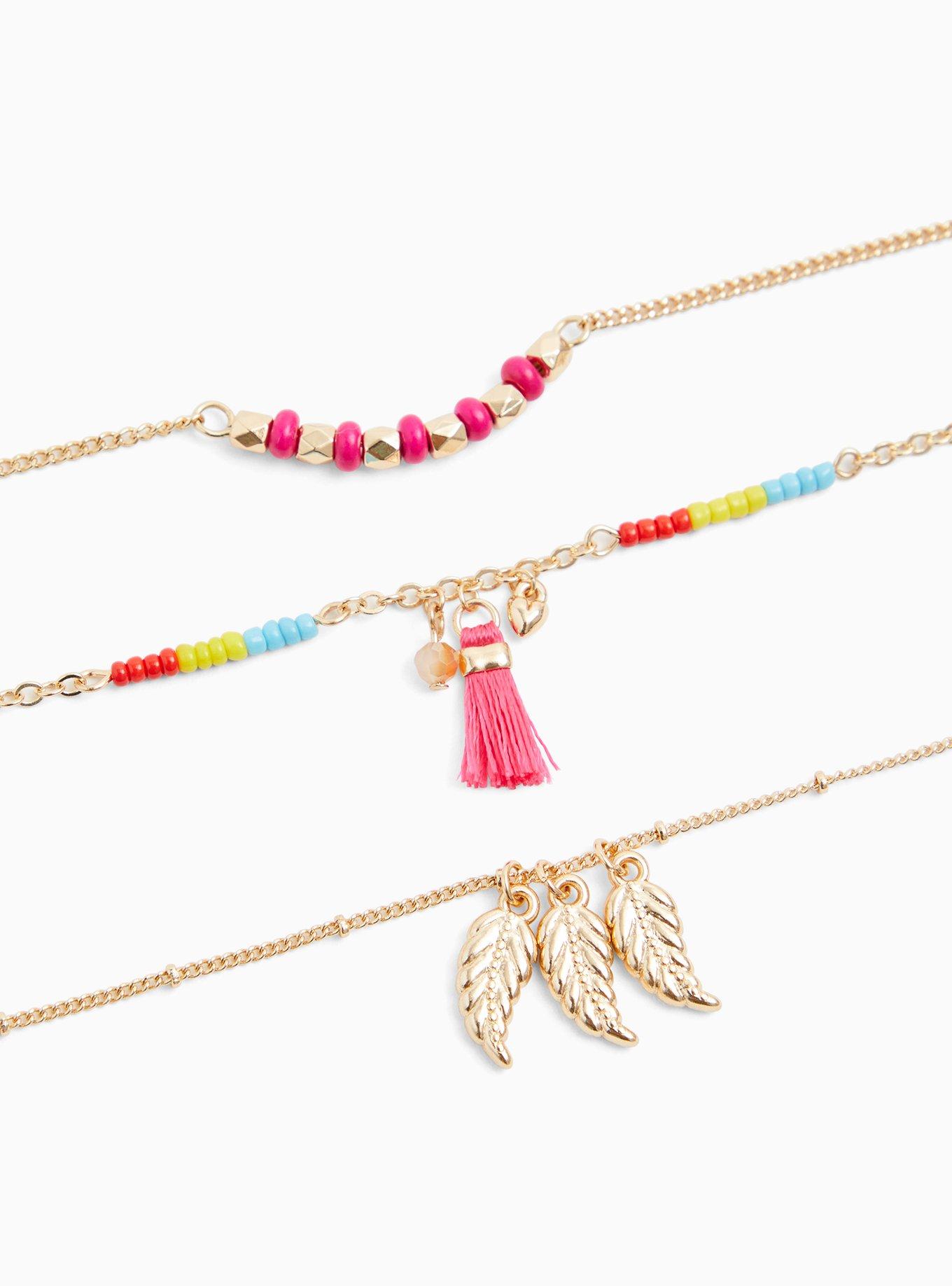 Plus Size - Hot Pink & Gold-Tone Anklet Set - Set of 3 - Torrid