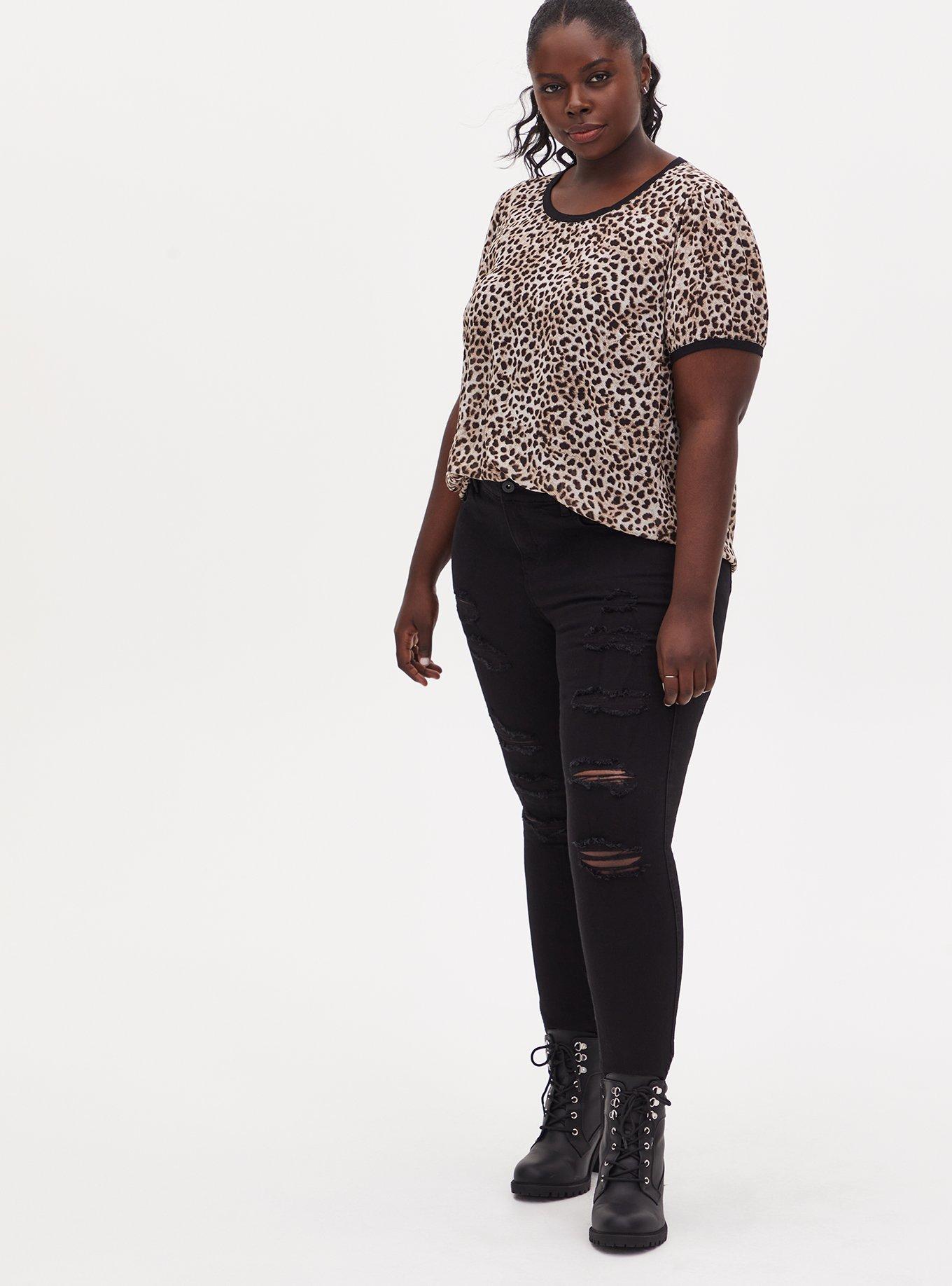 Plus Size - Leopard Chiffon Puff Sleeve Top - Torrid