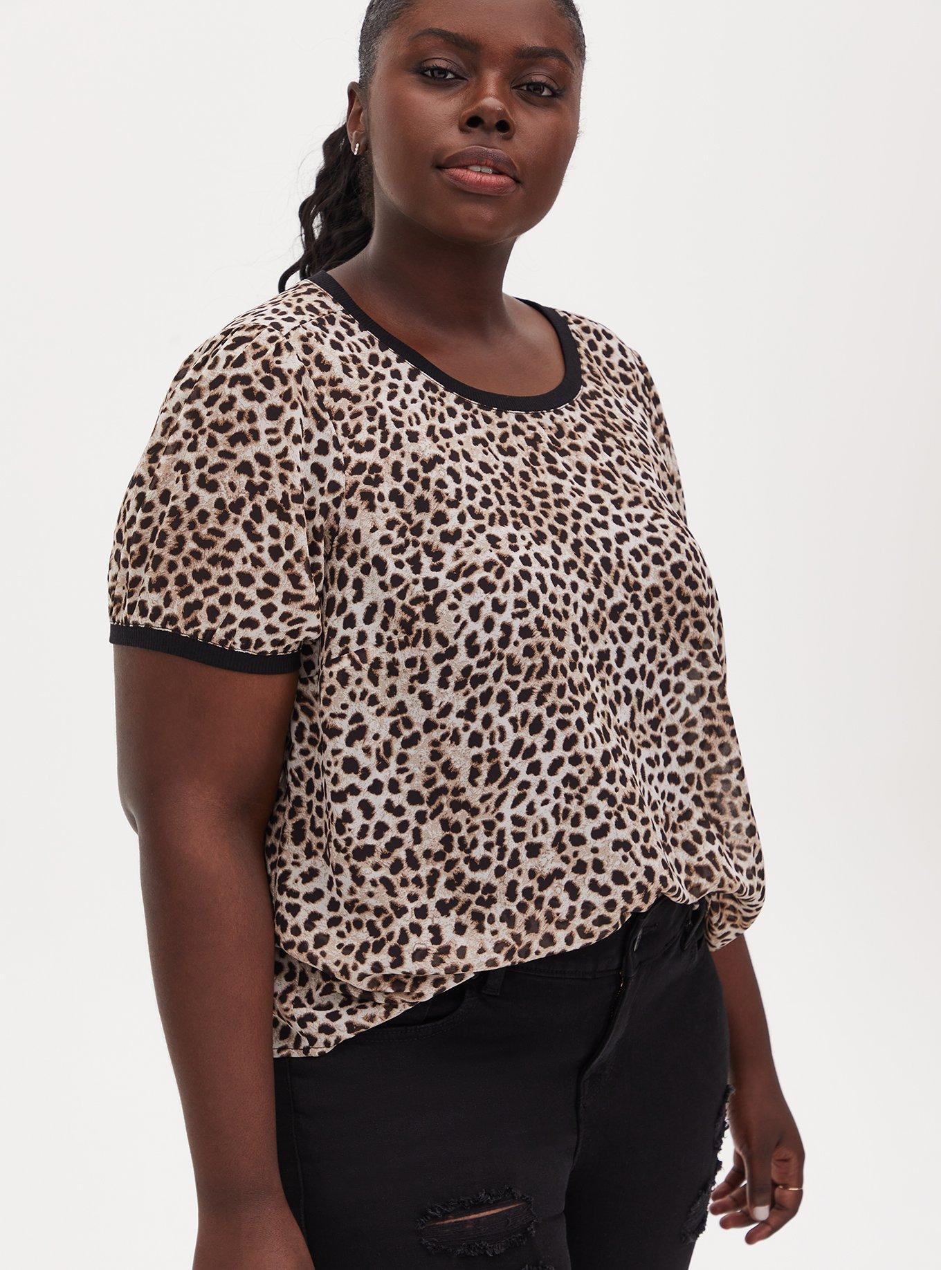Plus Size - Leopard Chiffon Puff Sleeve Top - Torrid