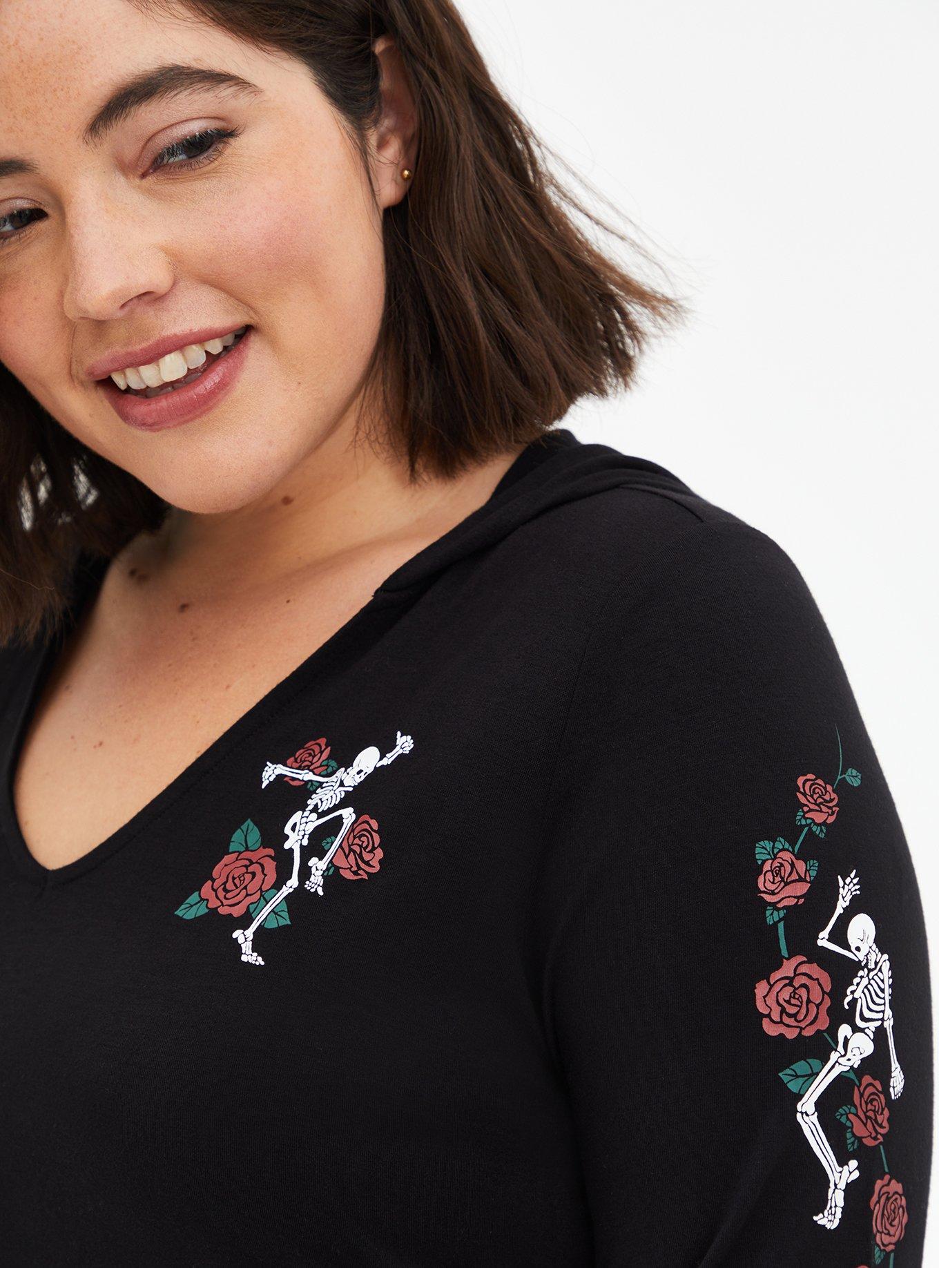 Plus Size - Super Soft Black Dancing Skeleton Tunic Hoodie - Torrid