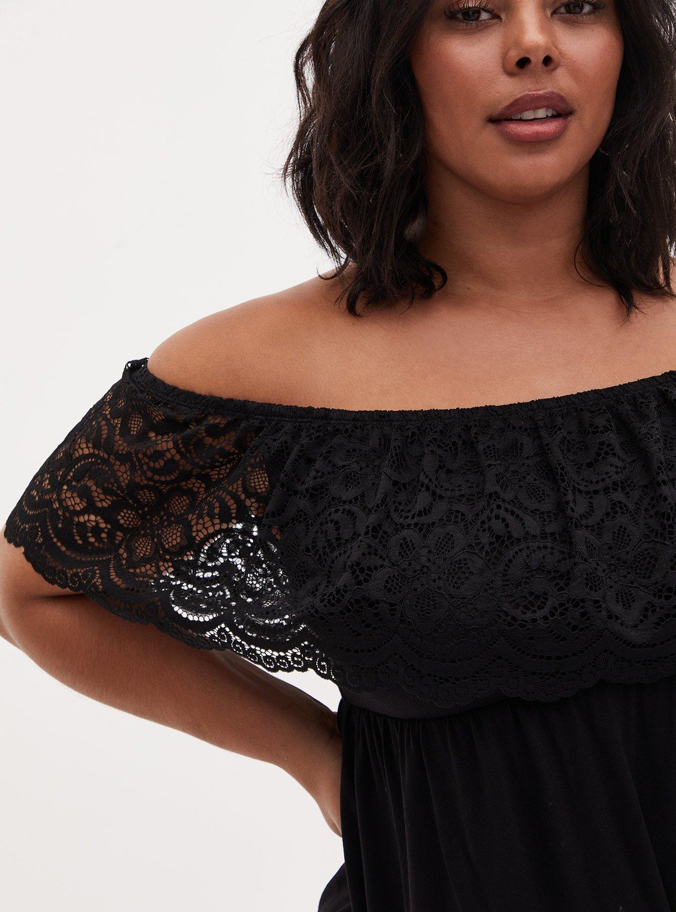 Plus Size - Super Soft & Lace Black Off Shoulder Top - Torrid