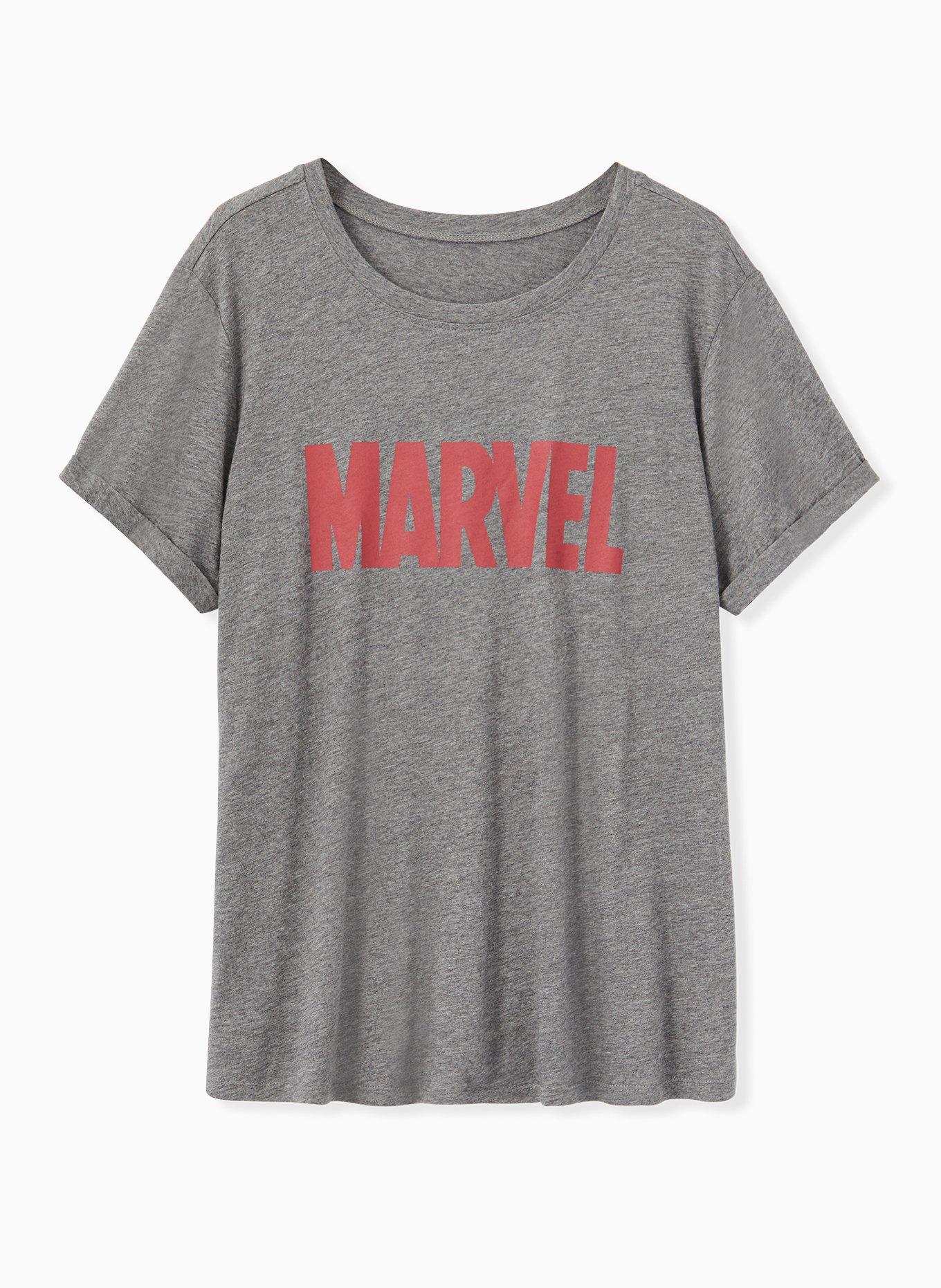 Plus Size - Marvel Logo Relaxed Fit Crew Top - Grey - Torrid