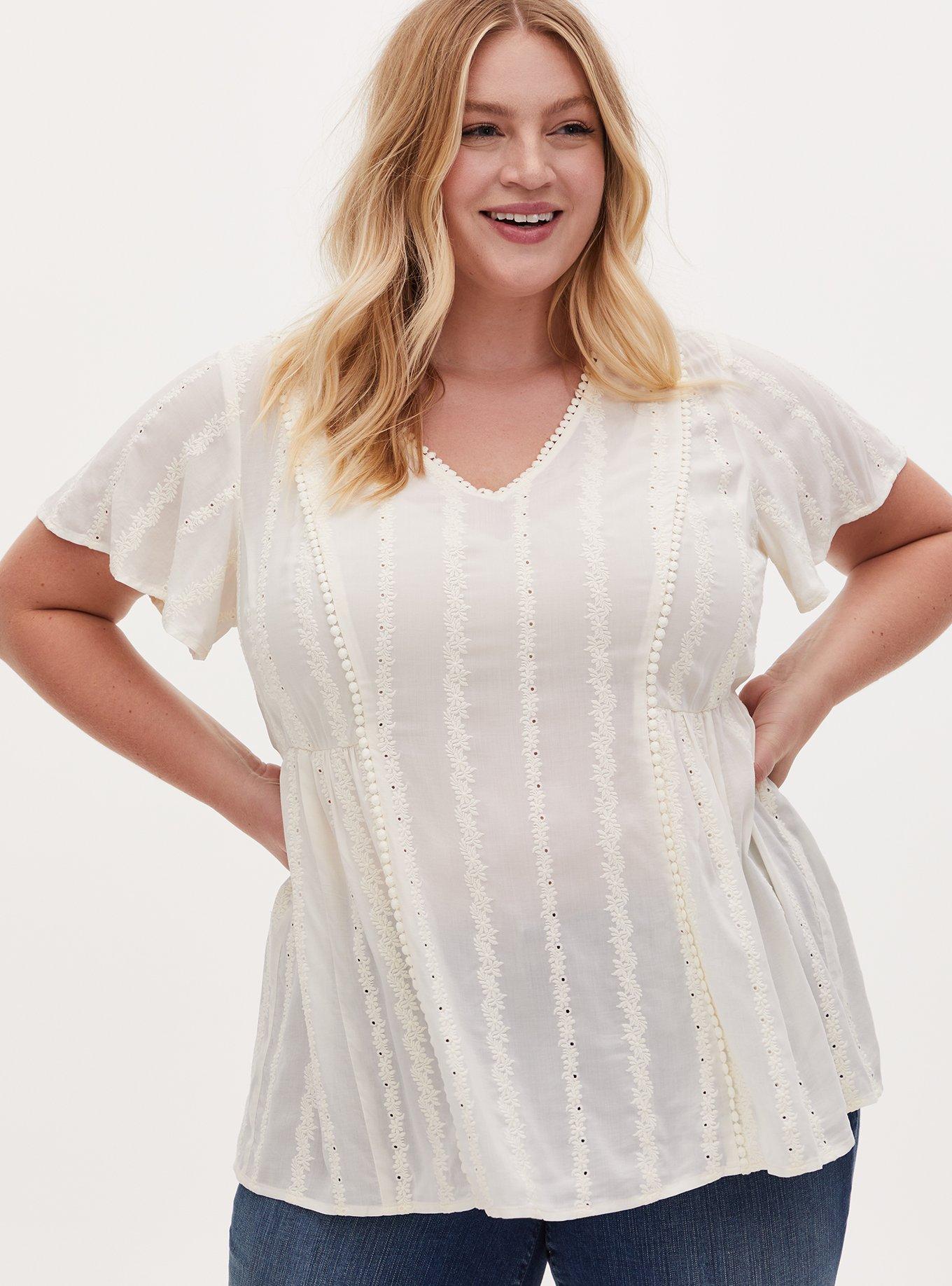 Plus Size - Ivory Eyelet Embroidered Blouse - Torrid