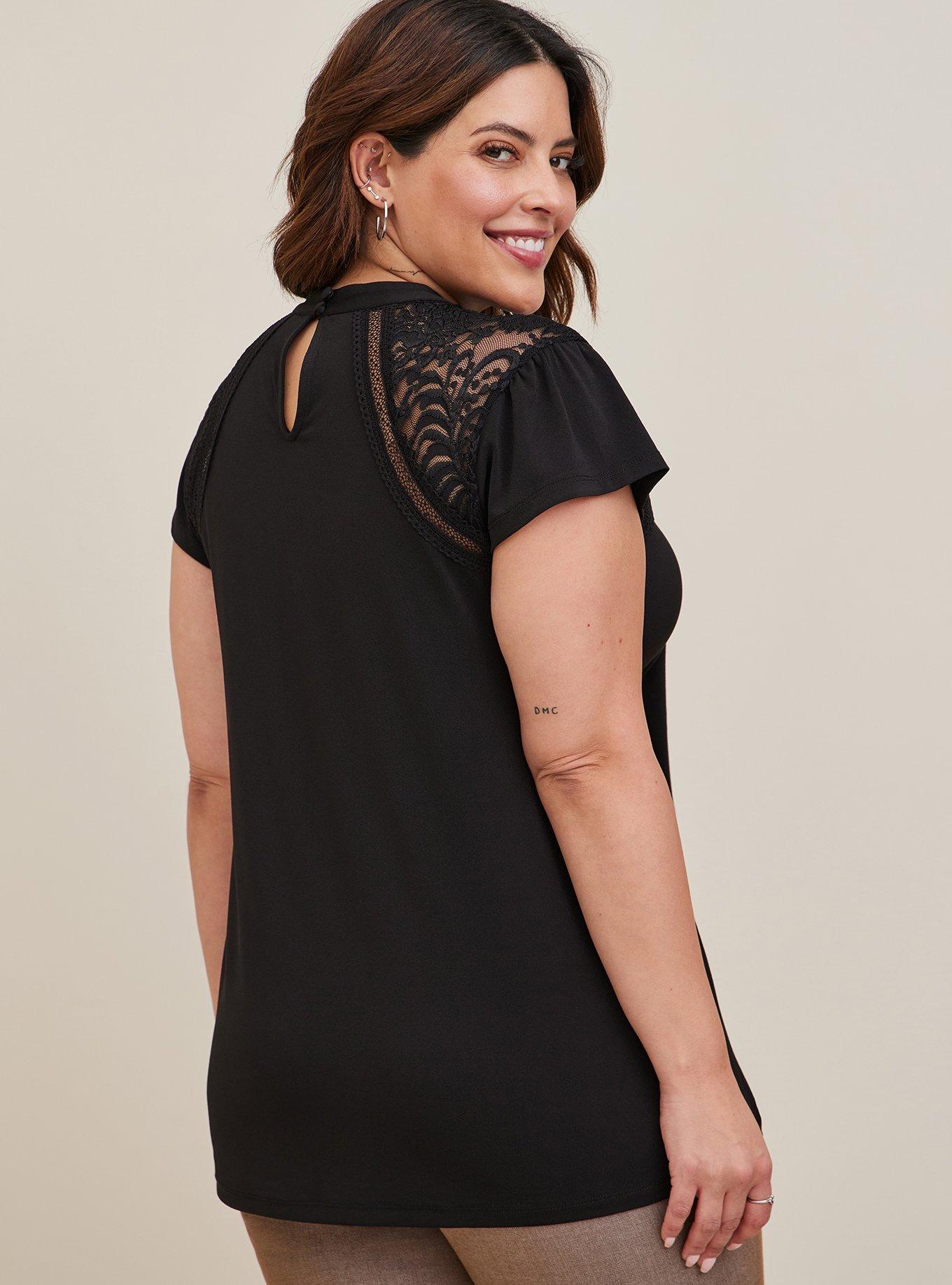 Plus Size - Studio Crepe Jersey Mock Neck Lace Inset Top - Torrid