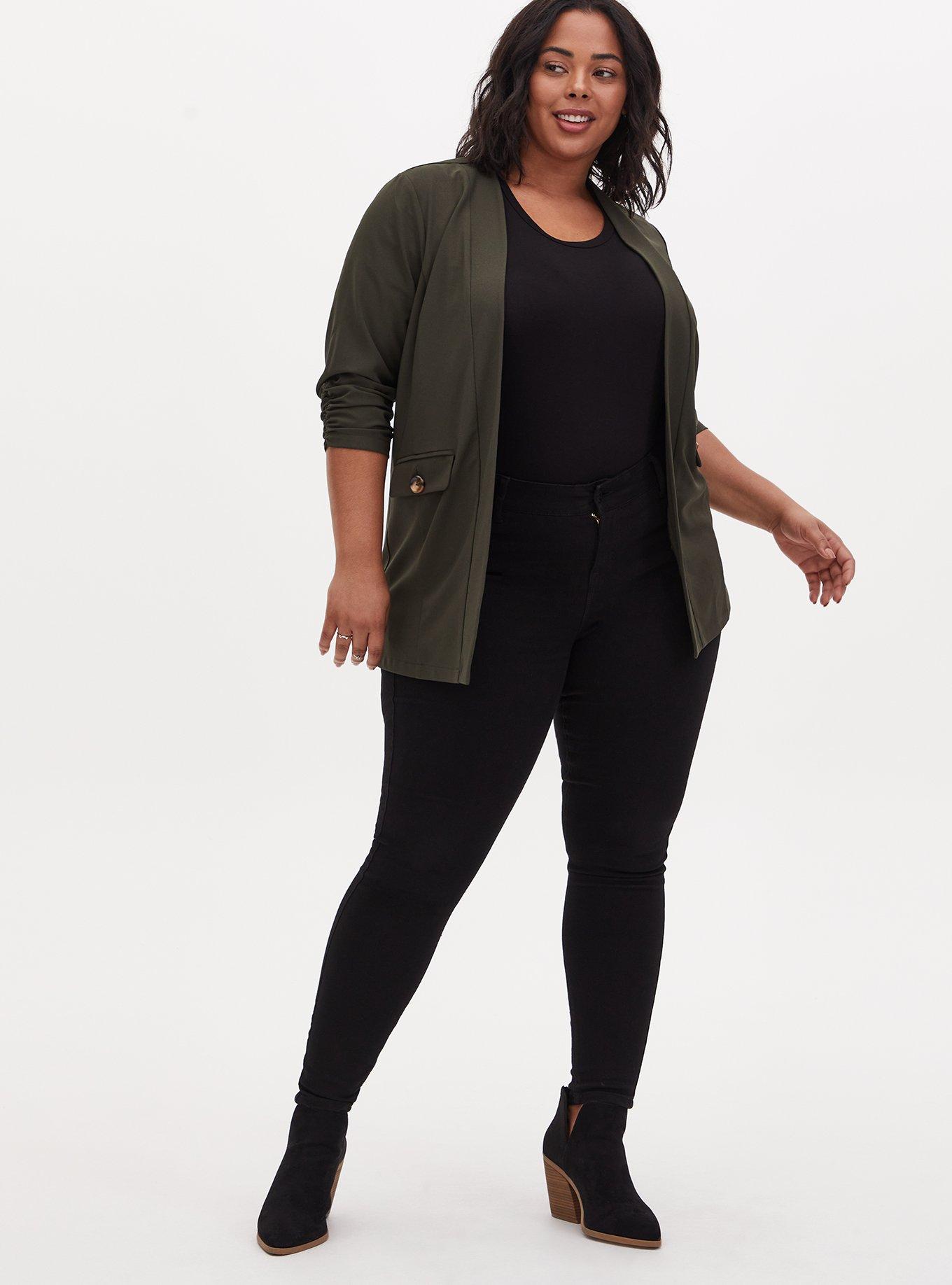 Plus Size - Forest Green Crepe Open Front Jacket - Torrid