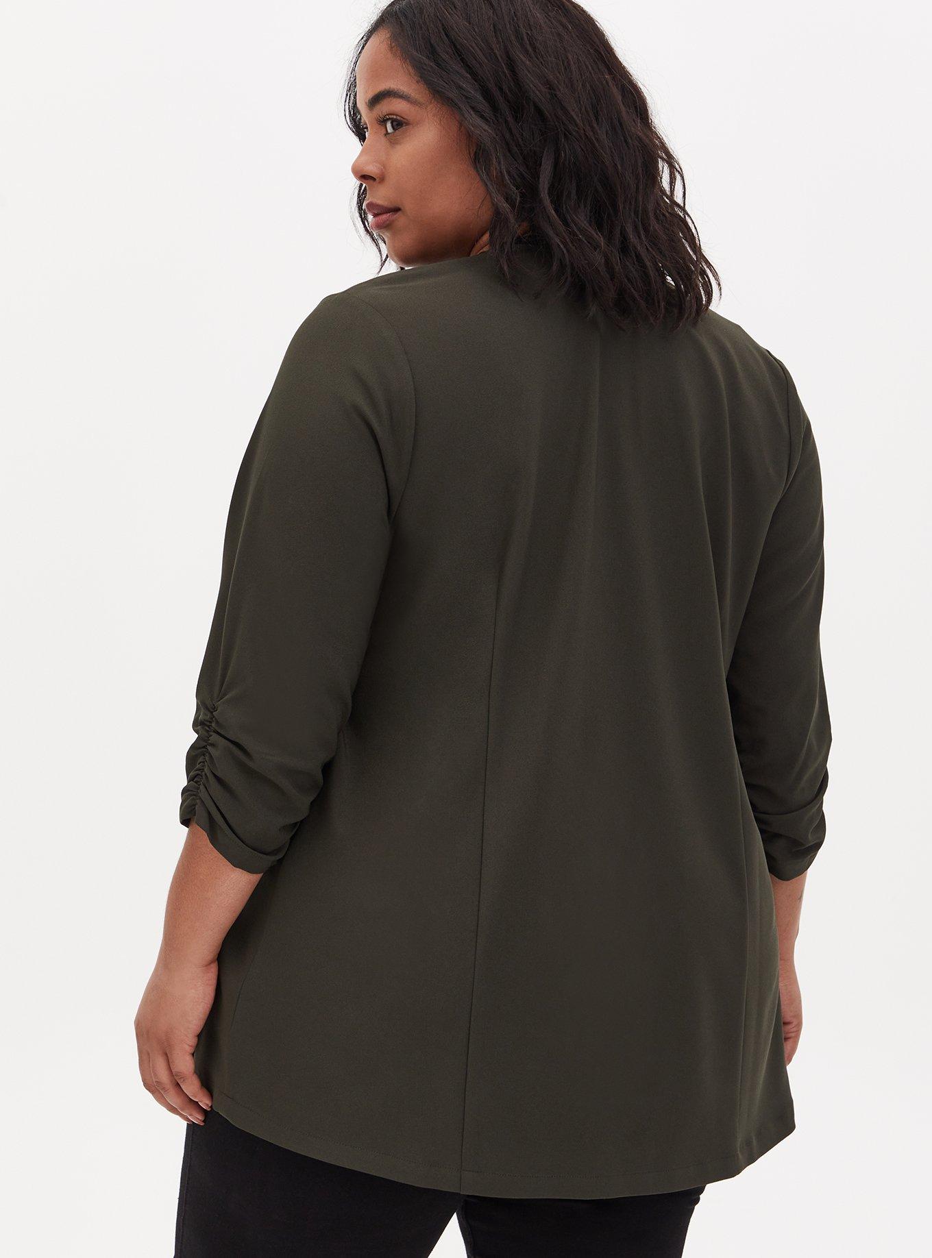 Plus Size - Forest Green Crepe Open Front Jacket - Torrid