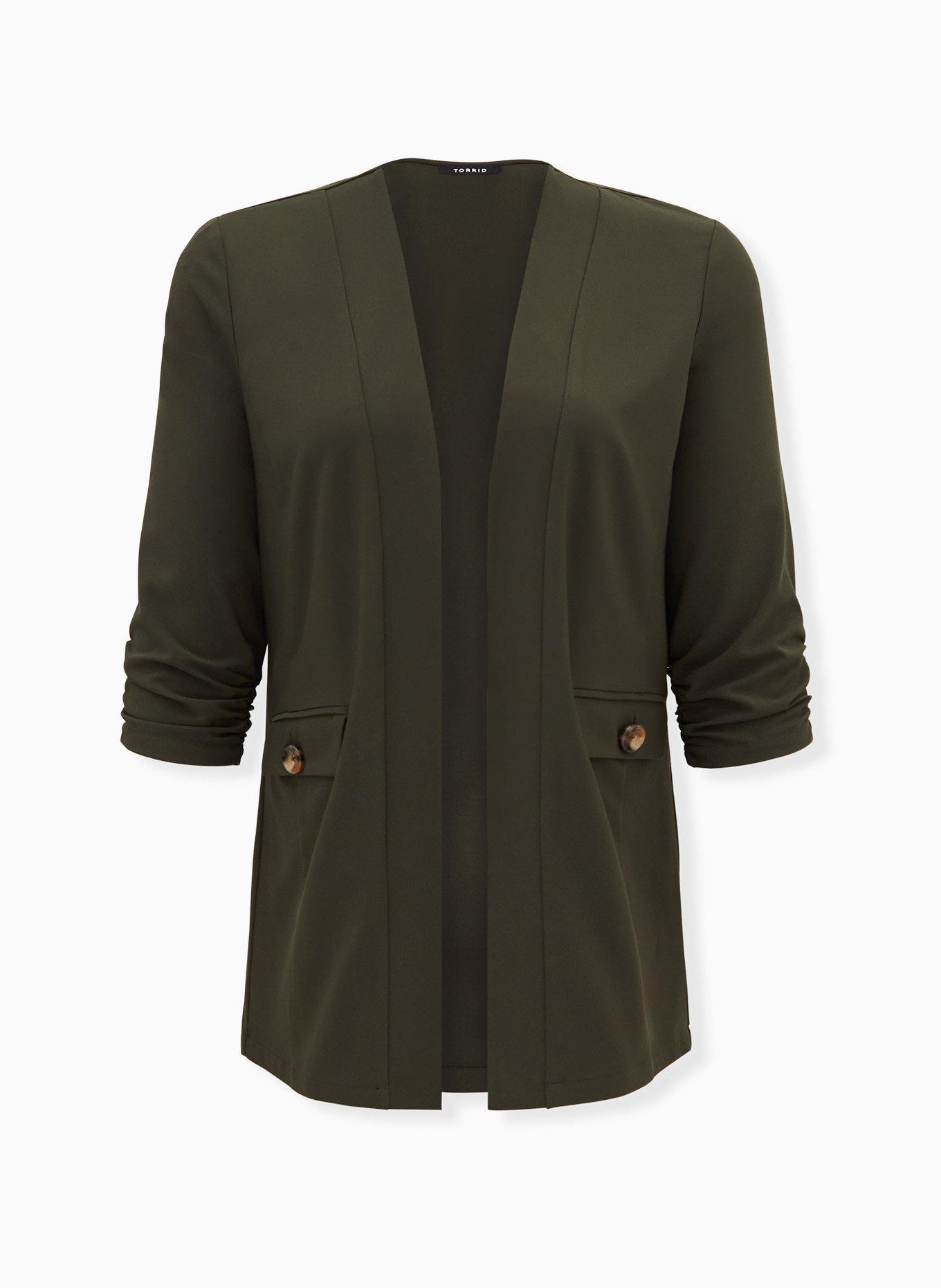 Plus Size - Forest Green Crepe Open Front Jacket - Torrid