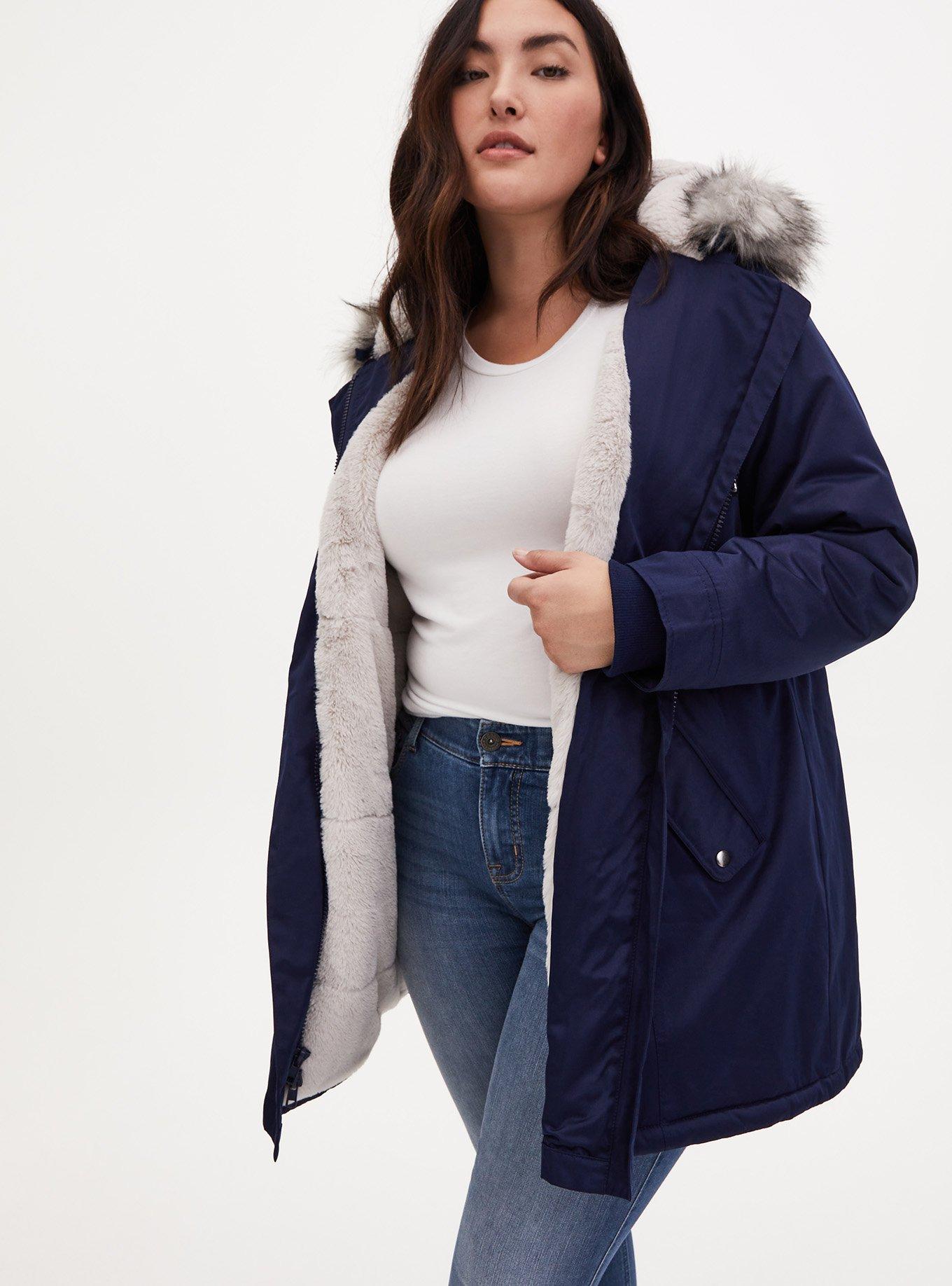 Plus Size - Twill Fur Trim Parka - Torrid