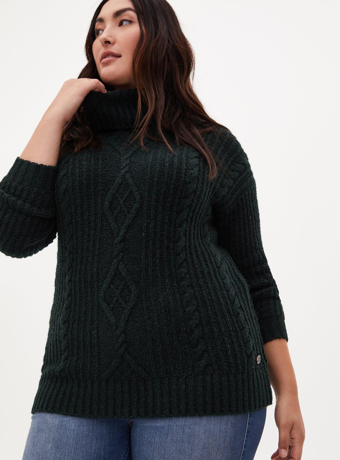 Plus Size - Outlander Chunky Cable Knit Turtleneck Pullover Sweater ...