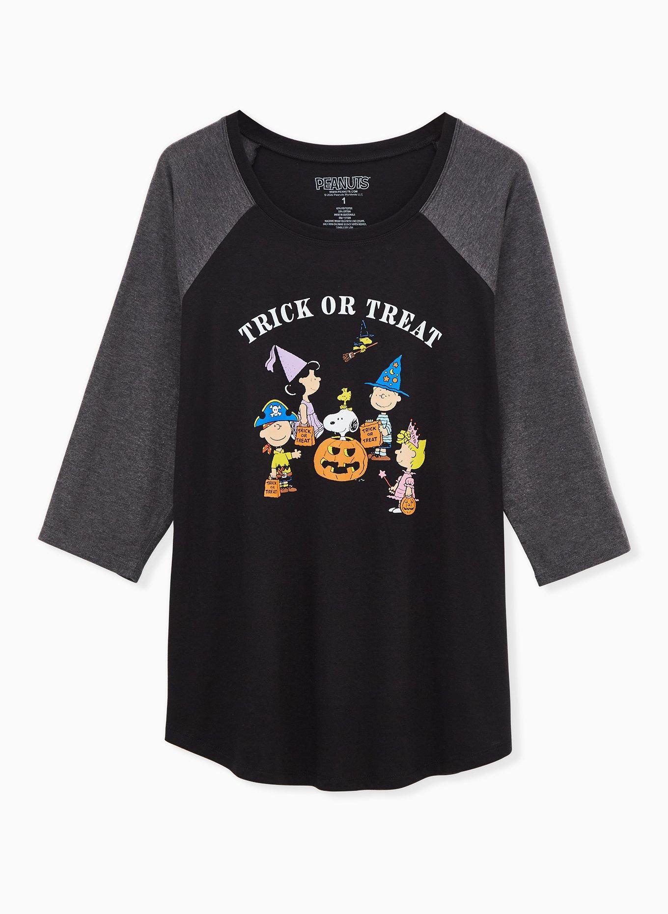 Plus Size - Peanuts Trick Or Treat Slim Fit Raglan Tee - Black - Torrid