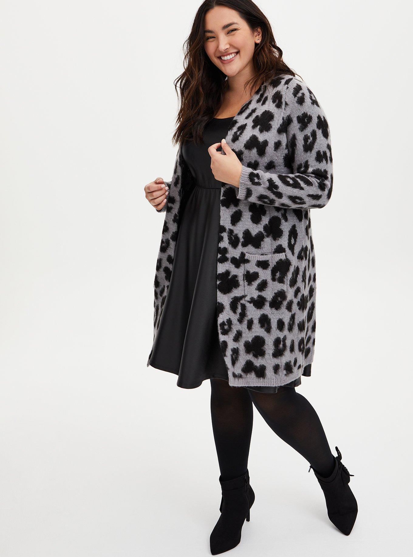 Plus Size - Disney Minnie Mouse Grey Leopard Longline Cardigan - Torrid