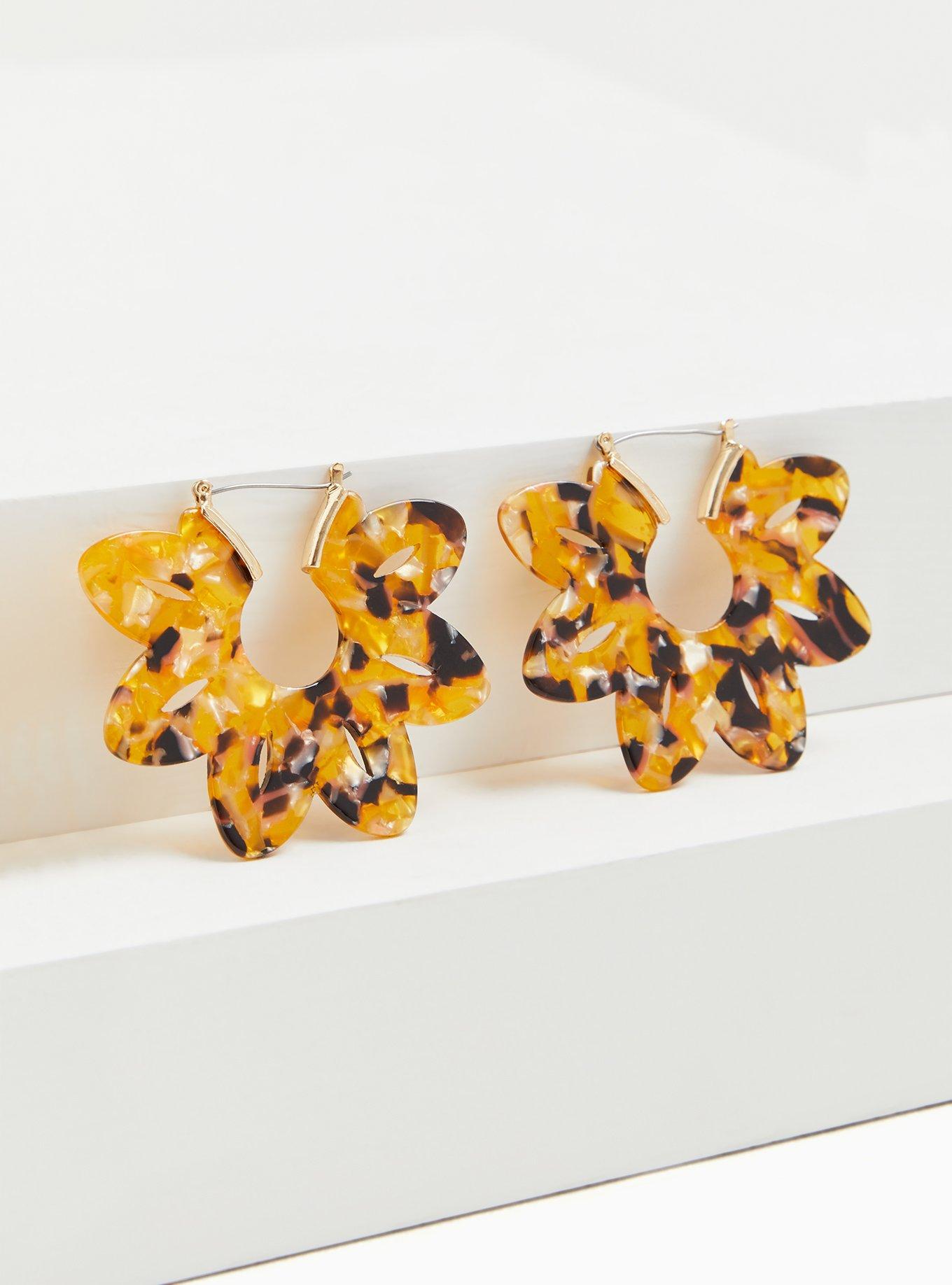 Plus Size - Tortoiseshell Resin Floral Statement Earrings - Torrid