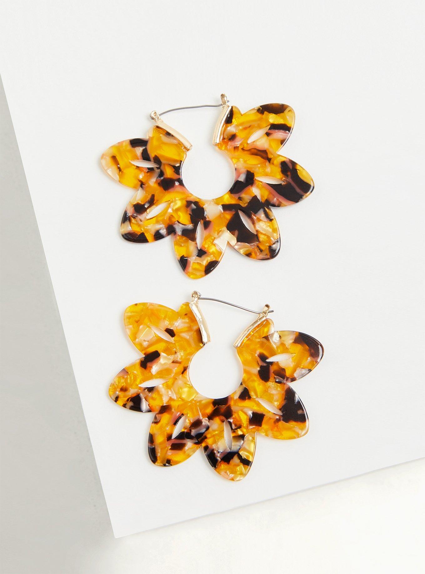 Plus Size - Tortoiseshell Resin Floral Statement Earrings - Torrid