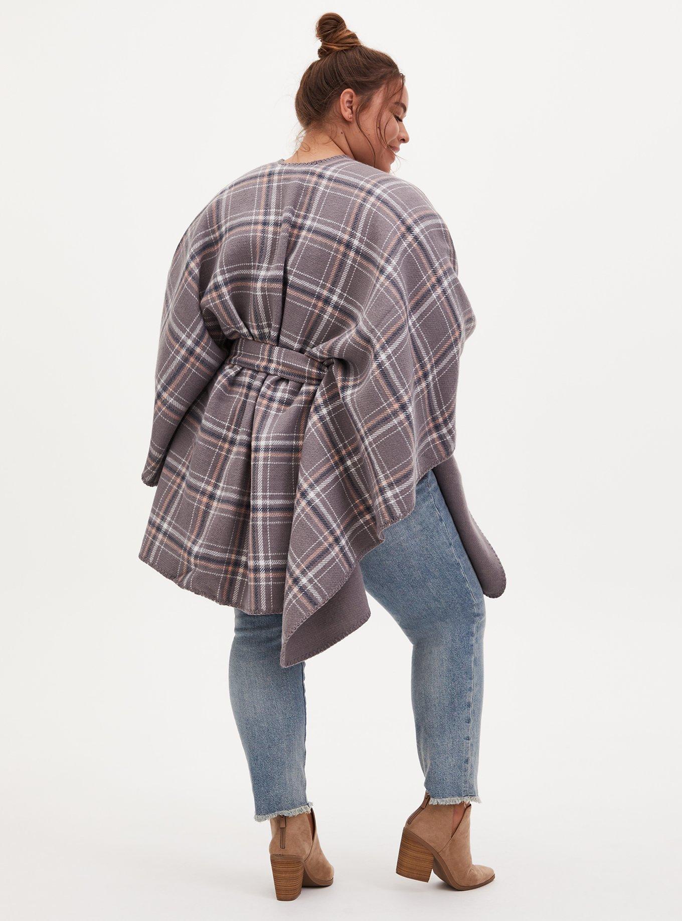 Plus Size - Grey Plaid Belted Ruana - Torrid