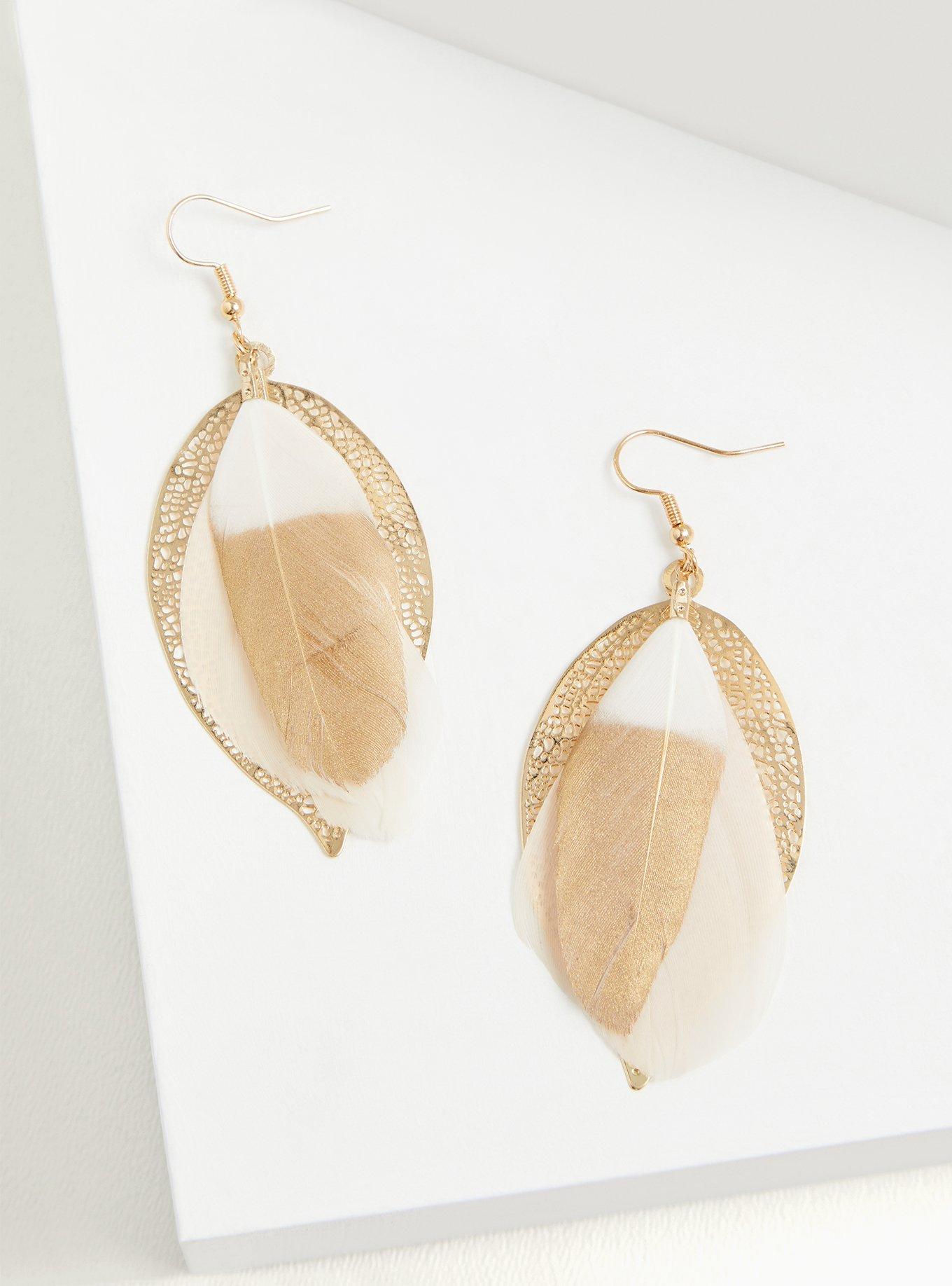 Plus Size - Gold-Tone Filigree & Feather Teardrop Earrings - Torrid