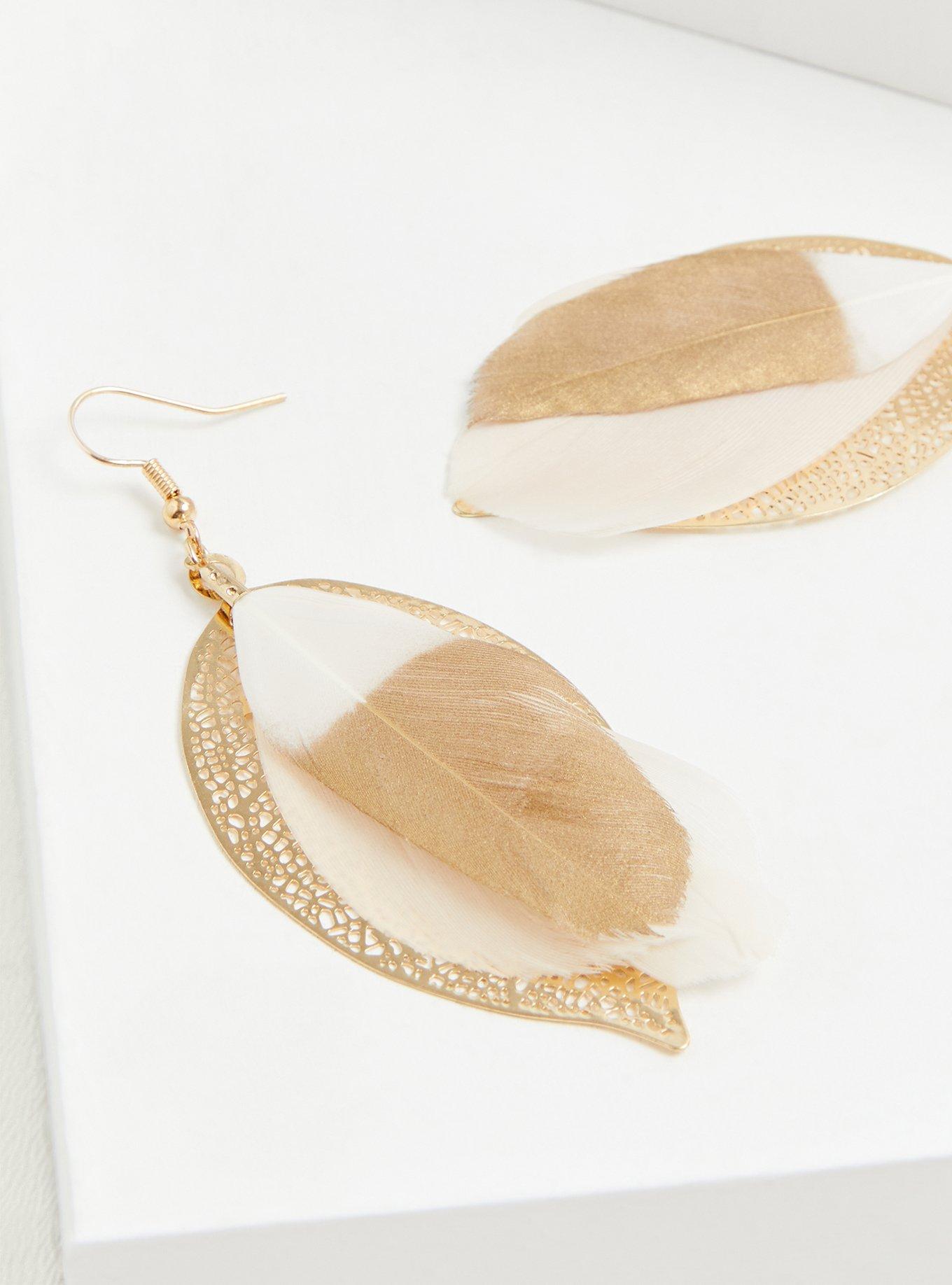 Plus Size - Gold-Tone Filigree & Feather Teardrop Earrings - Torrid