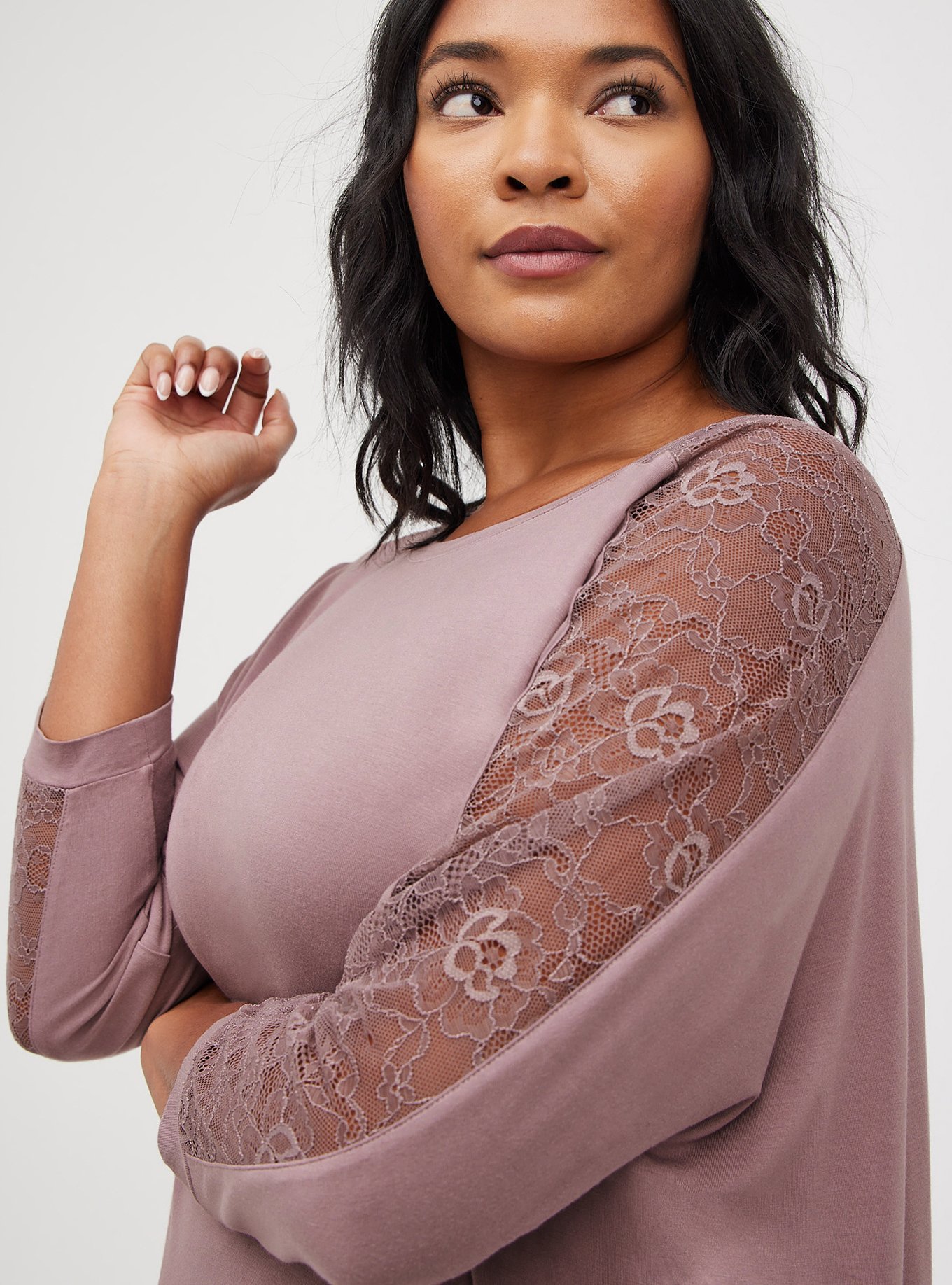 Plus Size - Super Soft Lace Inset Sleeve Dolman Top - Torrid