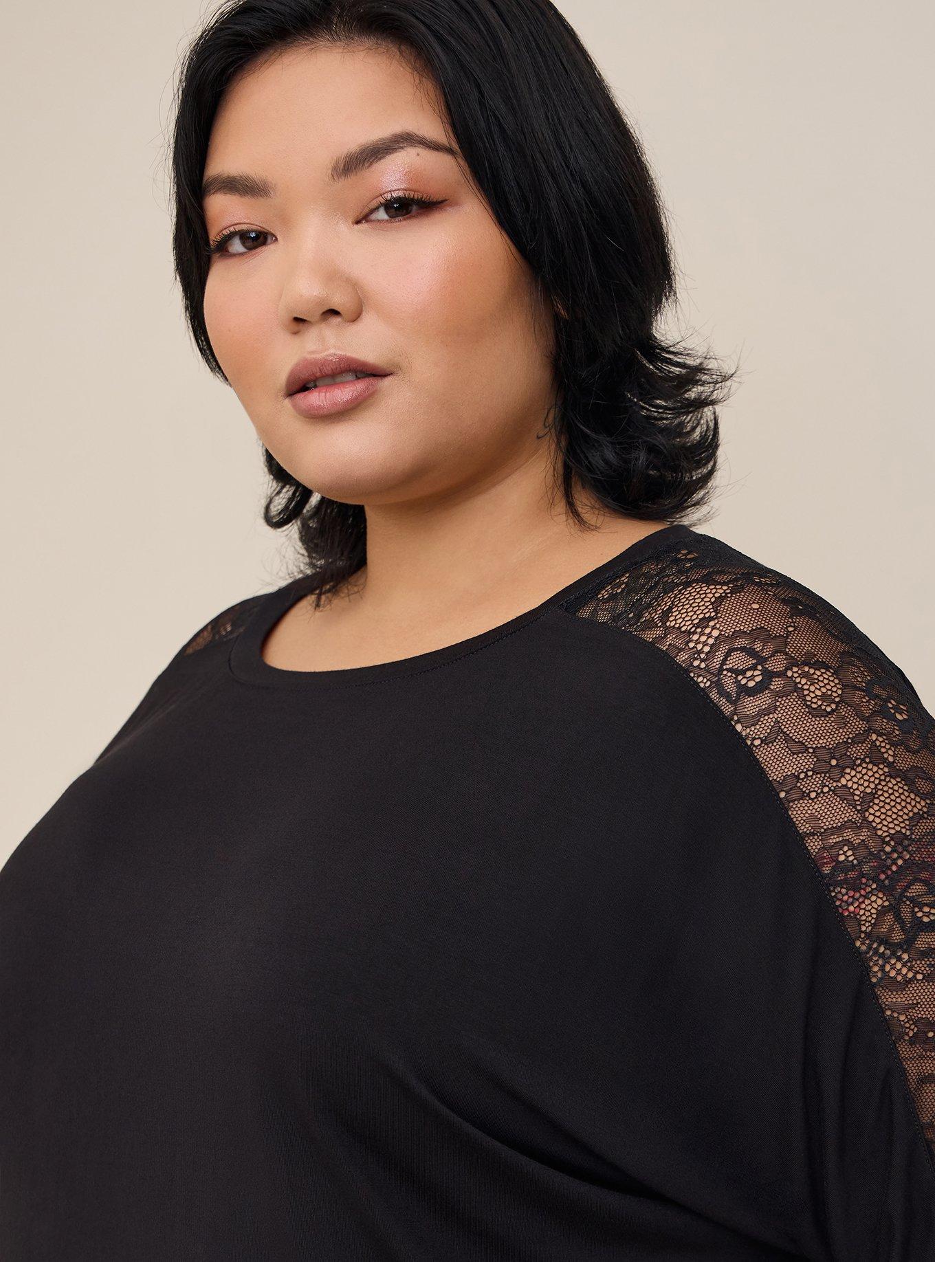 Plus Size - Super Soft Lace Inset Sleeve Dolman Top - Torrid