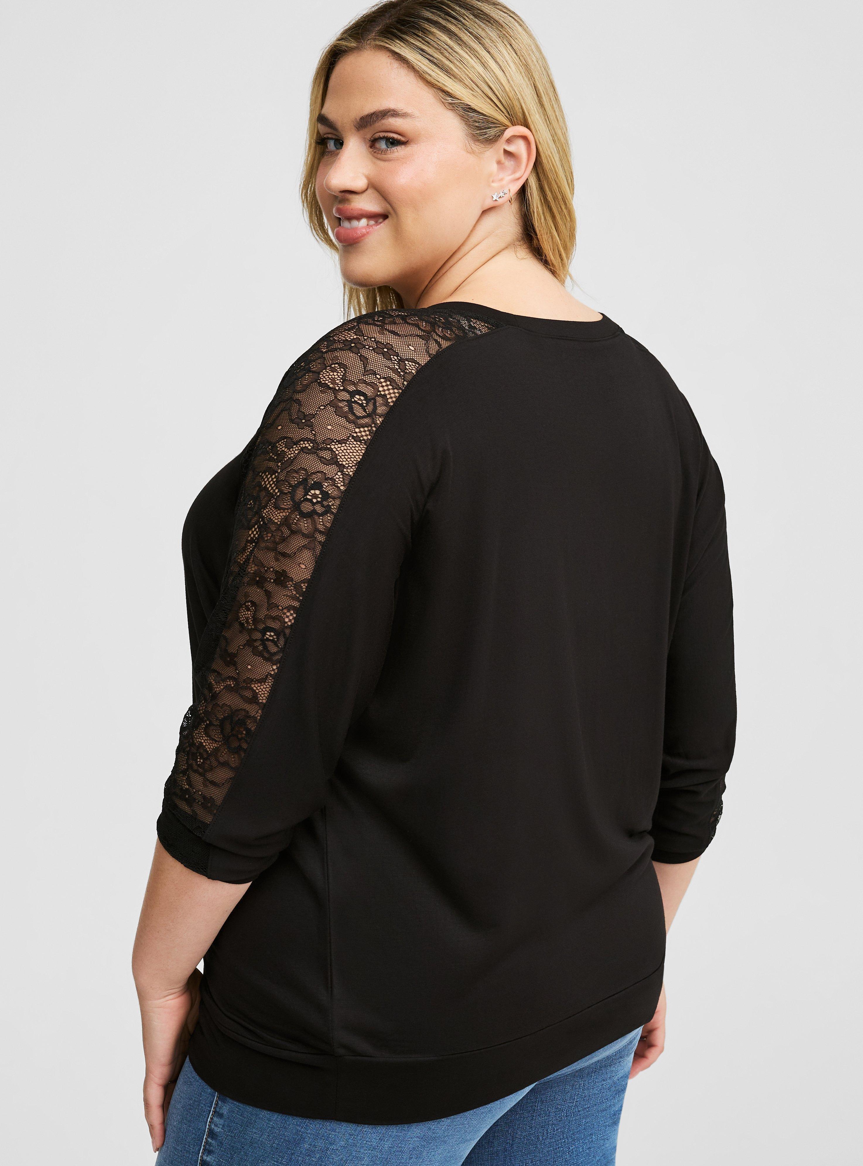 Plus Size - Super Soft Lace Inset Sleeve Dolman Top - Torrid