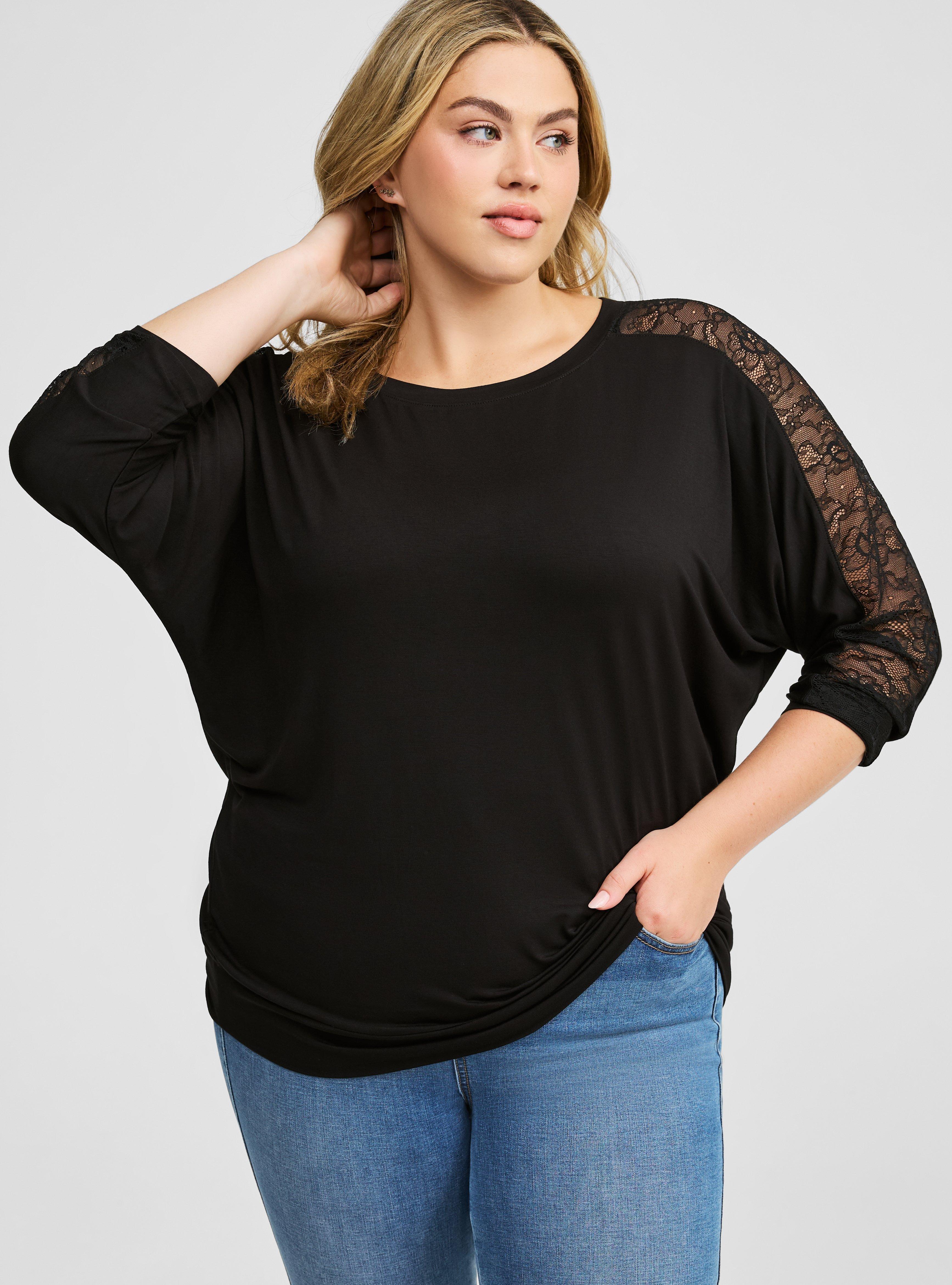 Plus Size - Super Soft Lace Inset Sleeve Dolman Top - Torrid