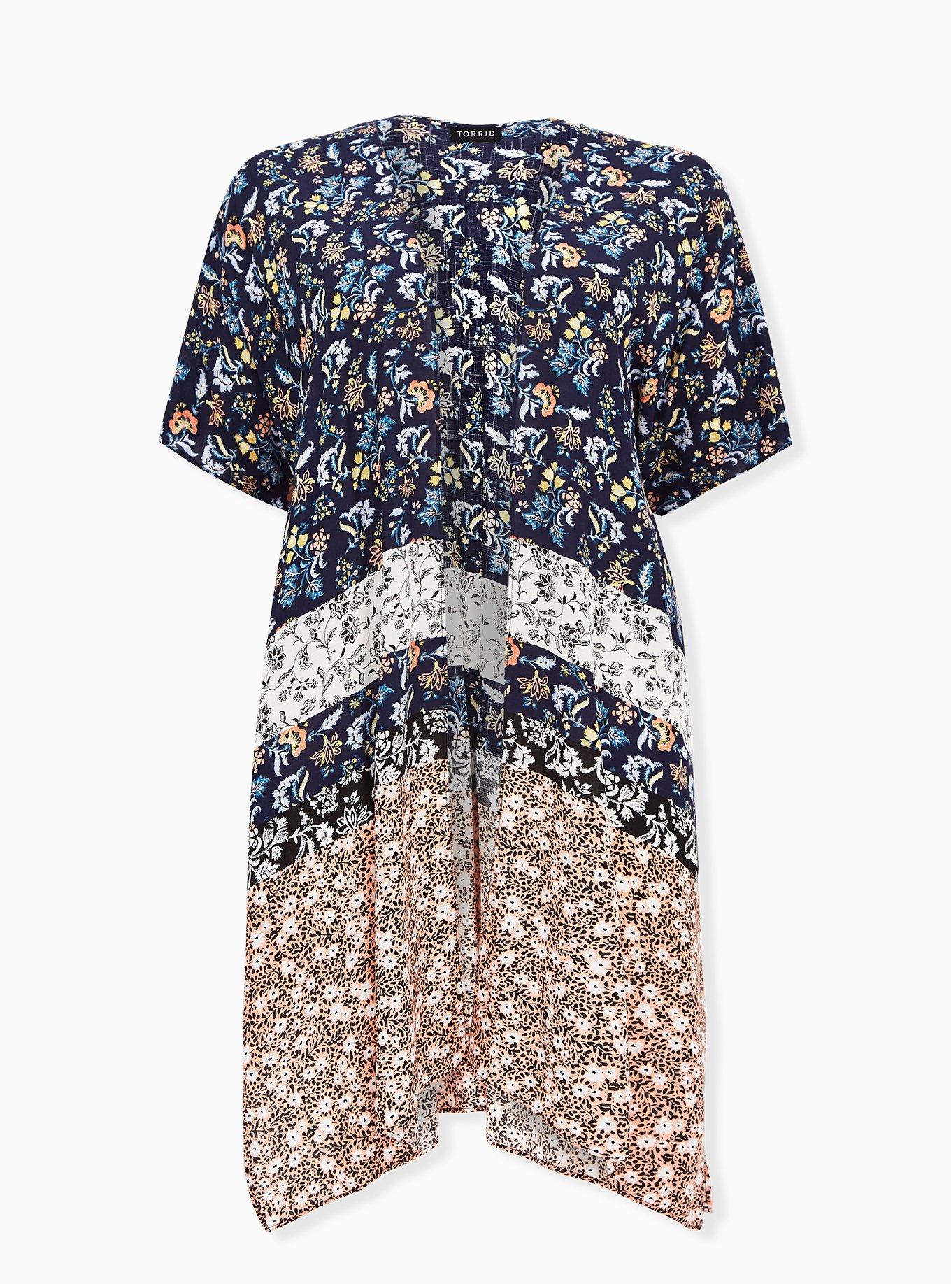 Plus Size - Mixed Floral Print Gauze Longline Kimono - Torrid