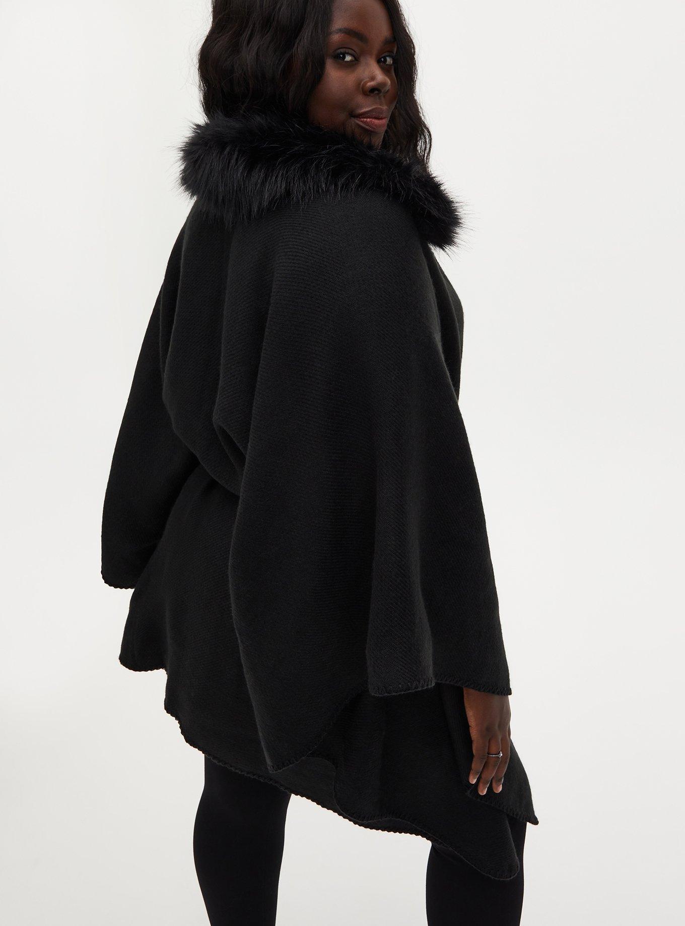 Plus Size - Fur Trim Belted Ruana - Torrid