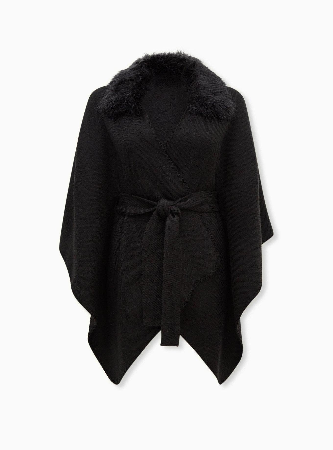 Plus Size - Fur Trim Belted Ruana - Torrid