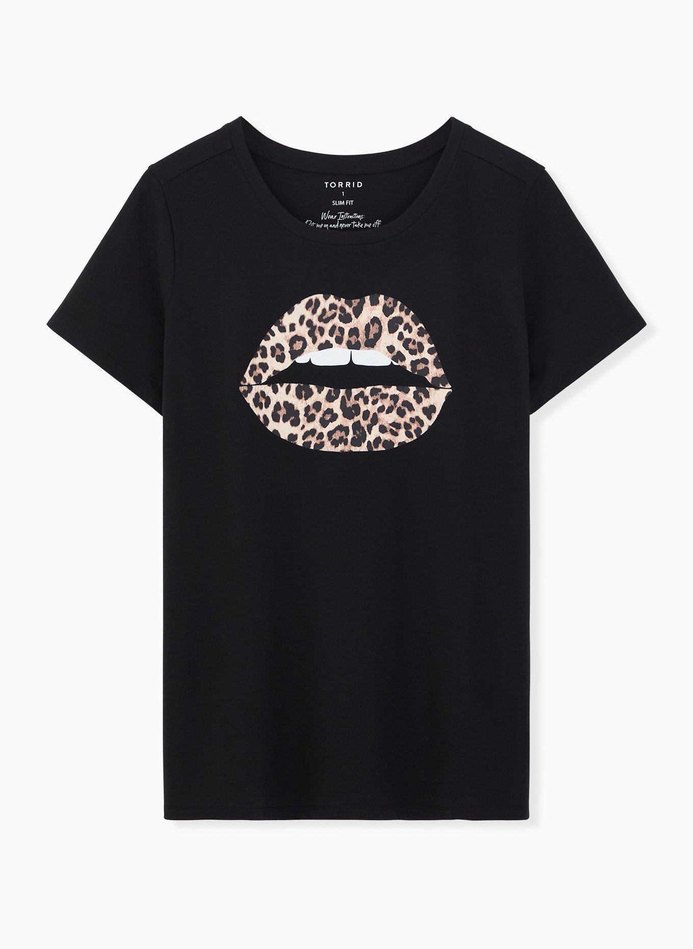 Plus Size - Leopard Lips Slim Fit Graphic Tee - Black - Torrid